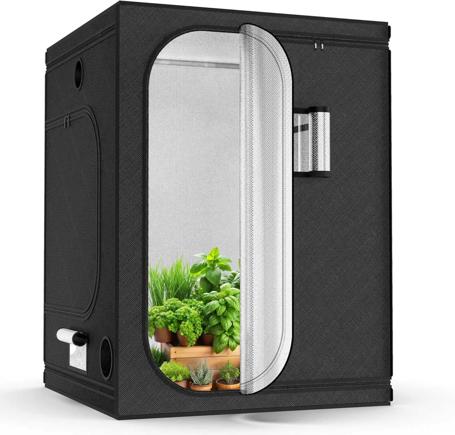 Hydroponic water-resistant grow tent with removable floor tray and tool ...