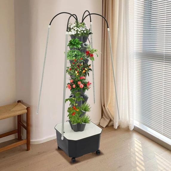 Hydroponics System with Grow Lights - 40 Hole Vertical Garden Tower Kit ...