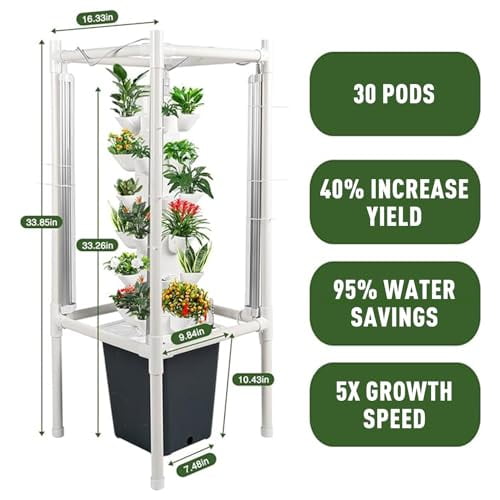 Hydroponics Tower Garden Growing System, 30 Pods Indoor Gardening ...
