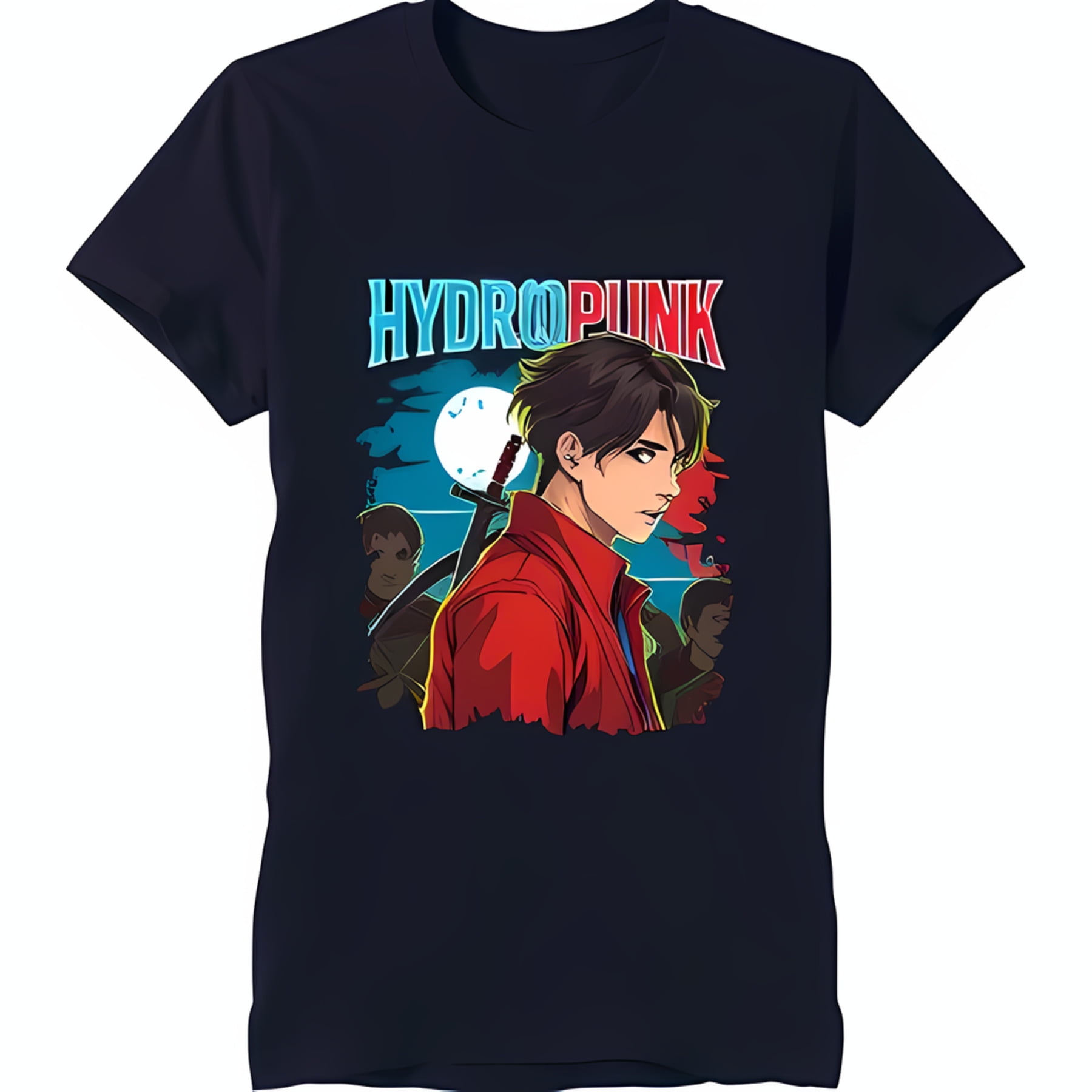 Hydropunk Anime Graphic T-Shirt Blue Tee with Wielding Character ...