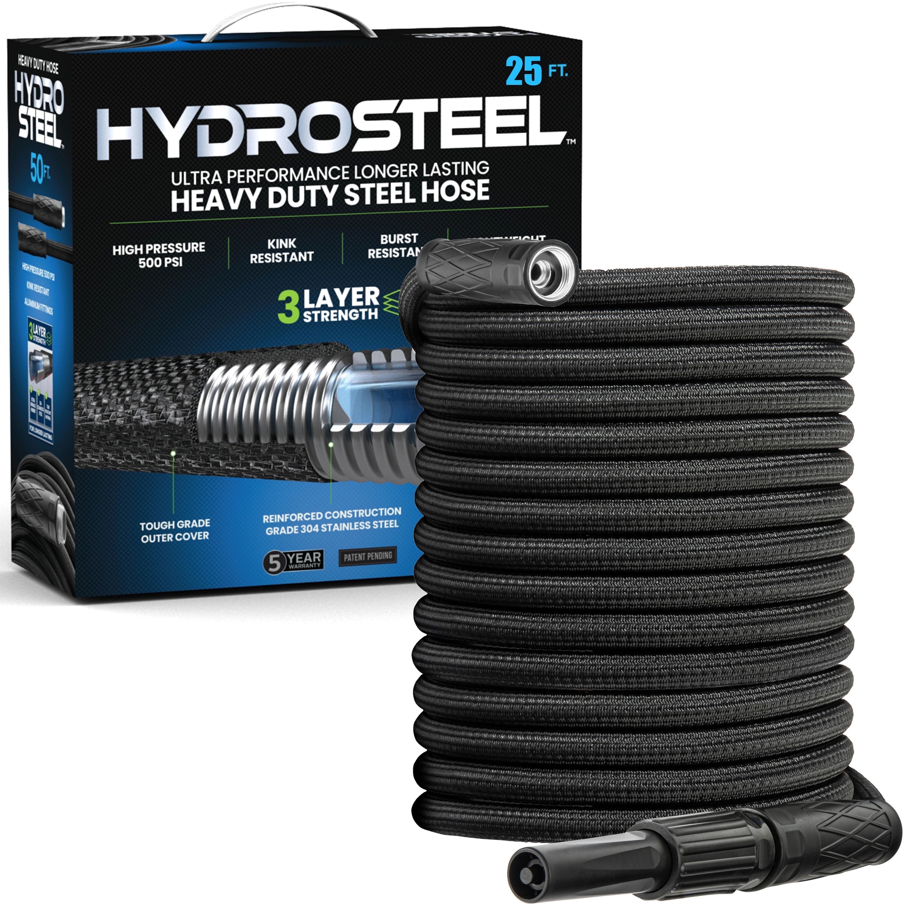 Hydrosteel Garden Hose Heavy Duty Steel Hose Triple Layered Water Hose ...