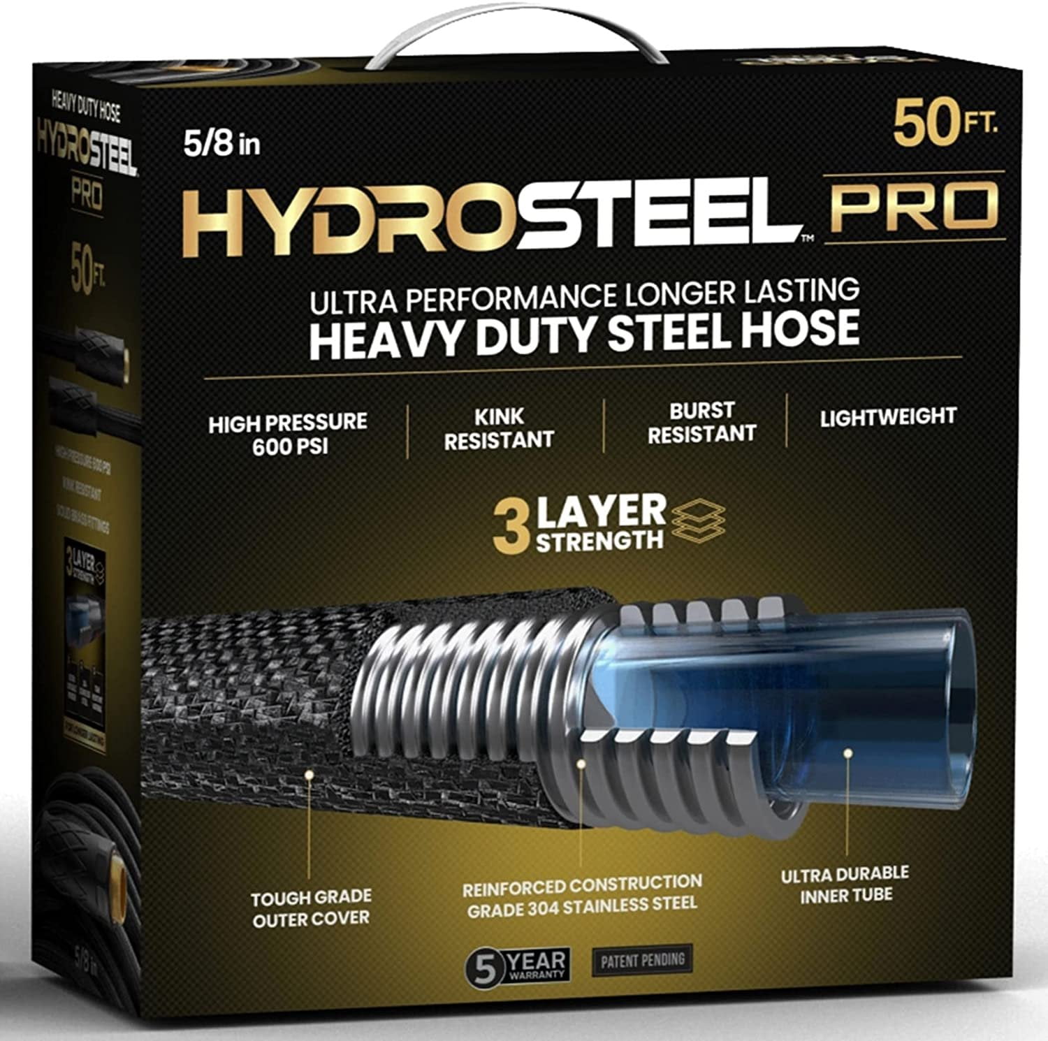 Hydrosteel Garden Hose Triple Layered Stainless Steel Garden Hose 50Ft ...