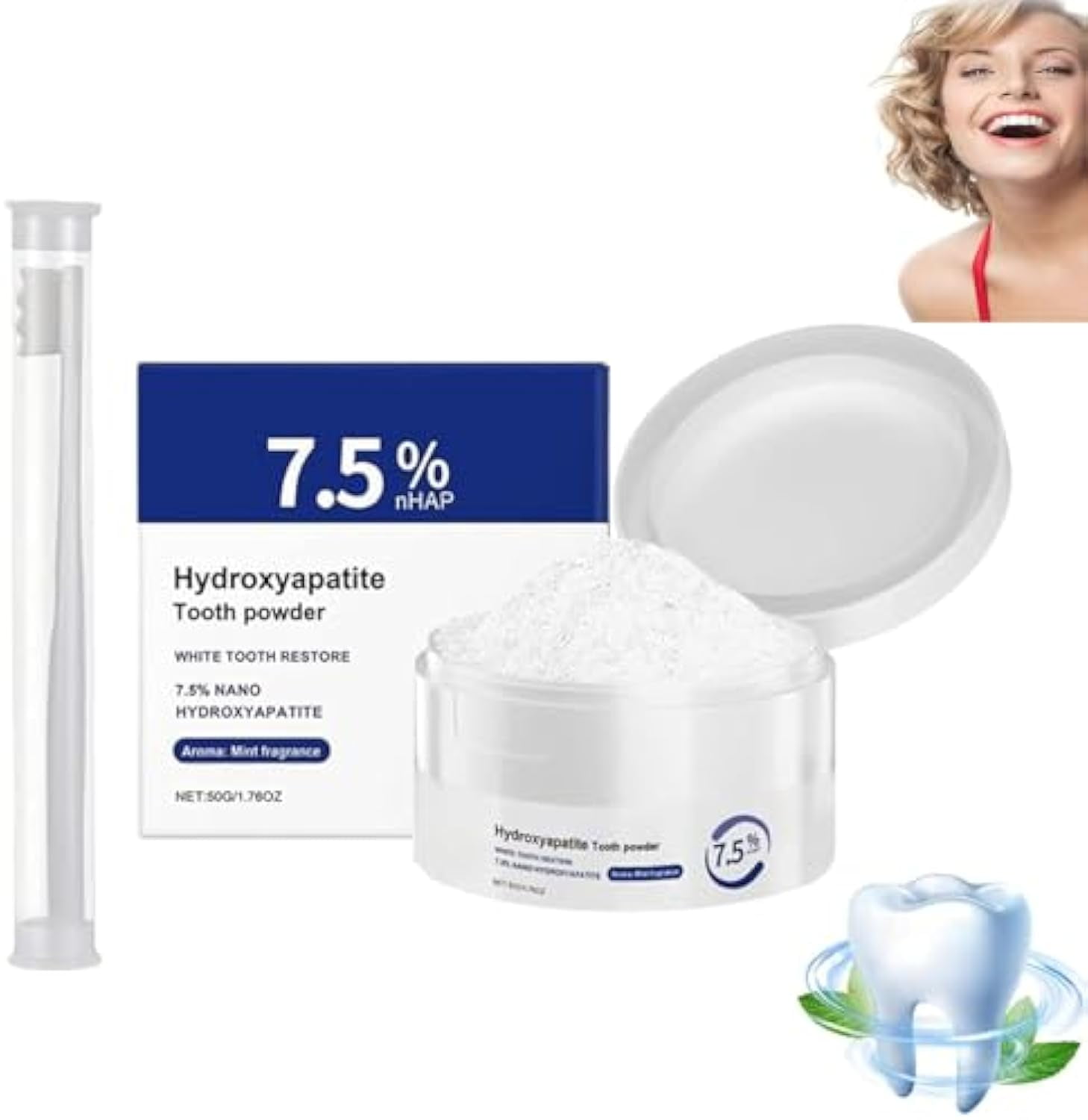 Hydroxyapatite Tooth Powder, 7.5% Nano Hydroxyapatite Powder for Teeth ...