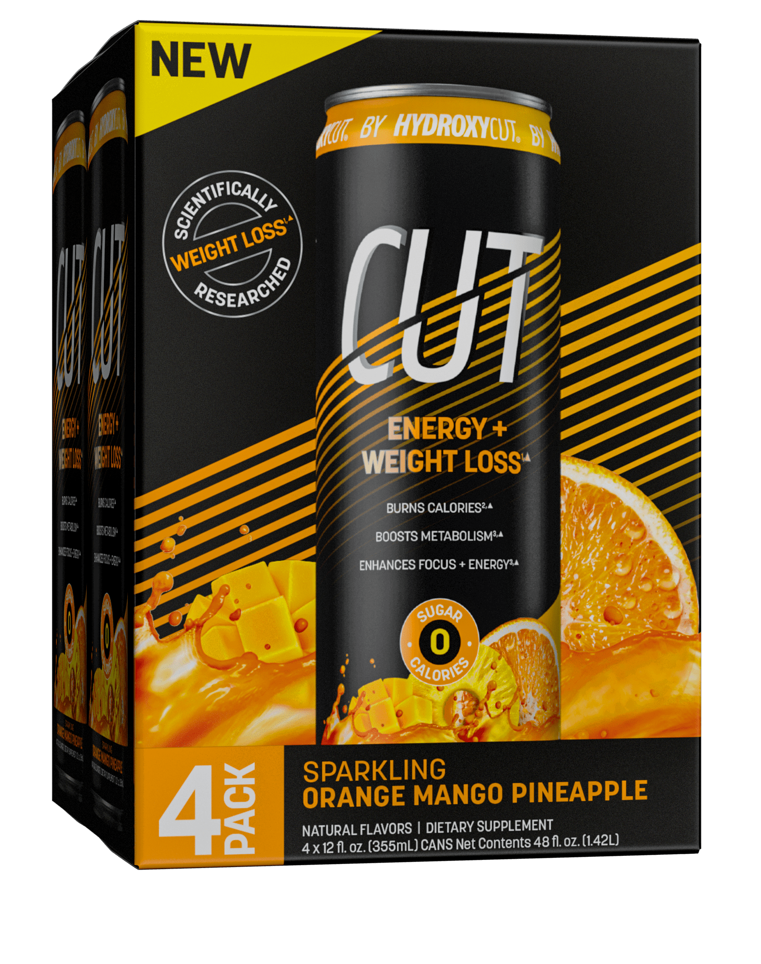 Hydroxycut CUT Energy Plus Weight Loss Sparkling Drink, Orange Mango ...