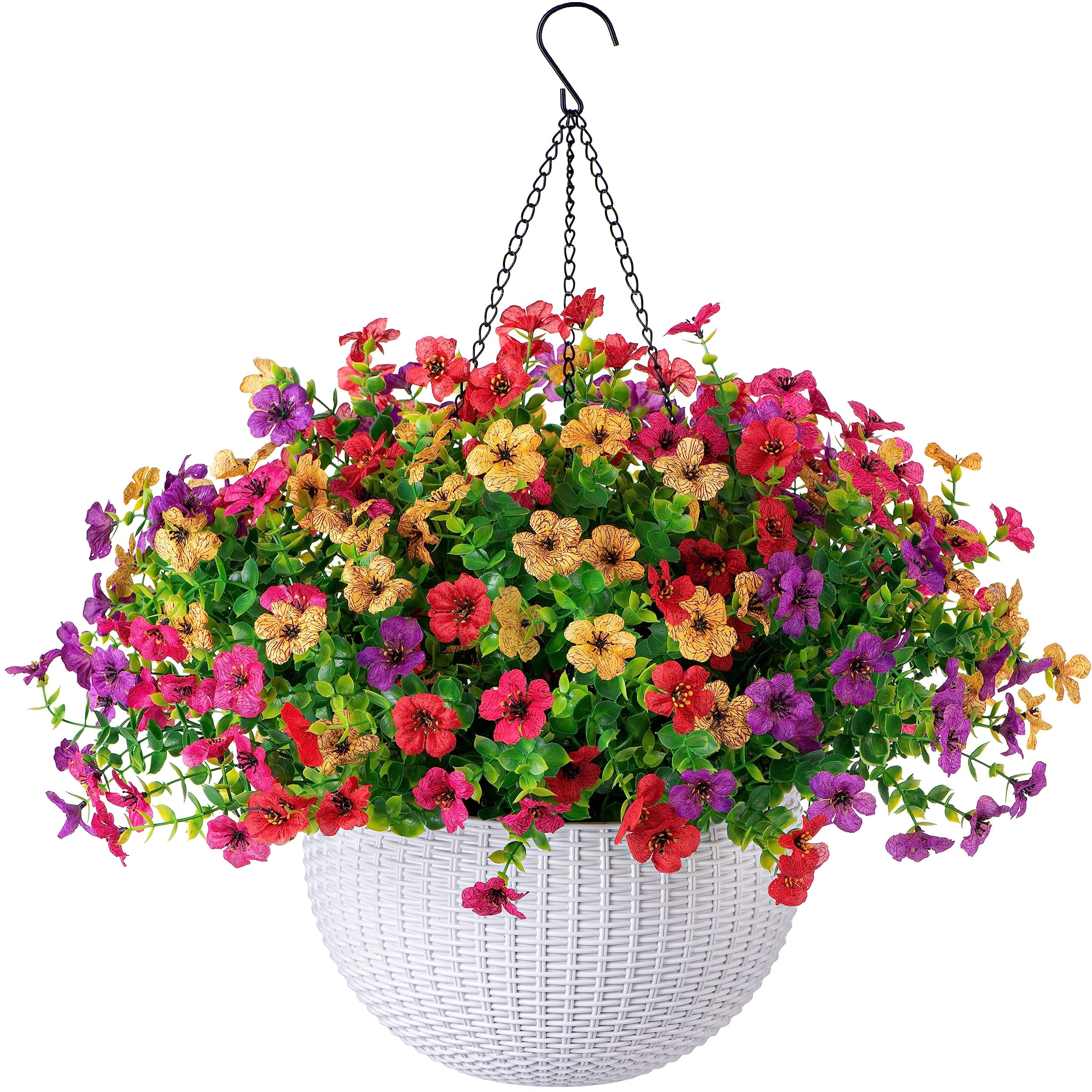 HyeFlora Artificial Faux Hanging Plants Flowers Basket for Outdoor ...