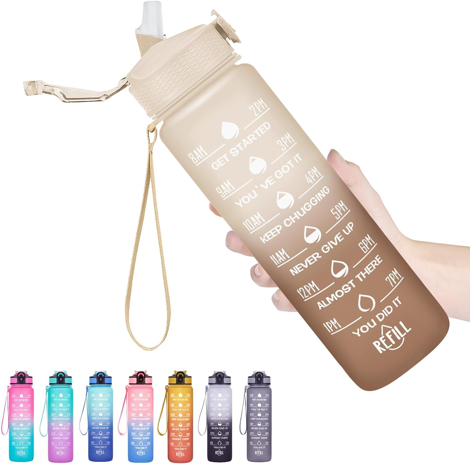 Hyeta 32 oz Water Bottles with Times to Drink and Straw, Motivational Water Bottle with Time ...