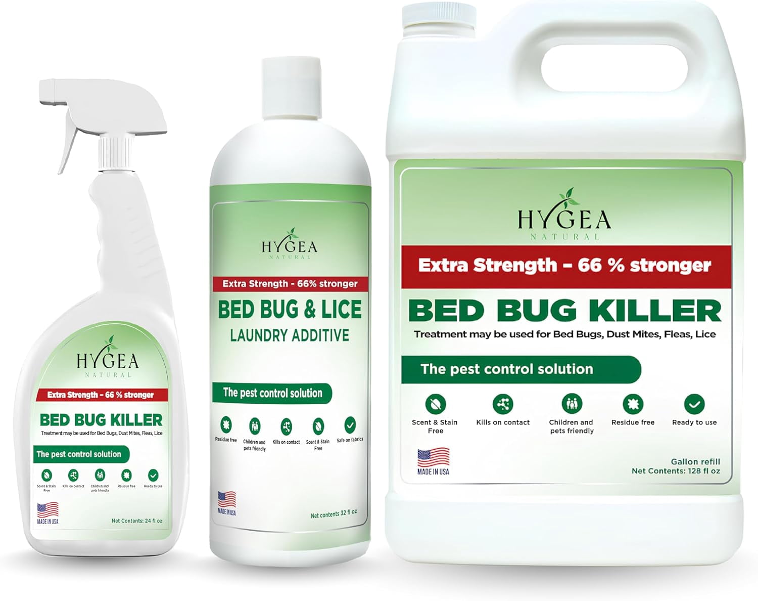 Hygea Natural Bed Bug & Mite Kit - Child & Pet Safe, 24oz Spray, 128oz ...