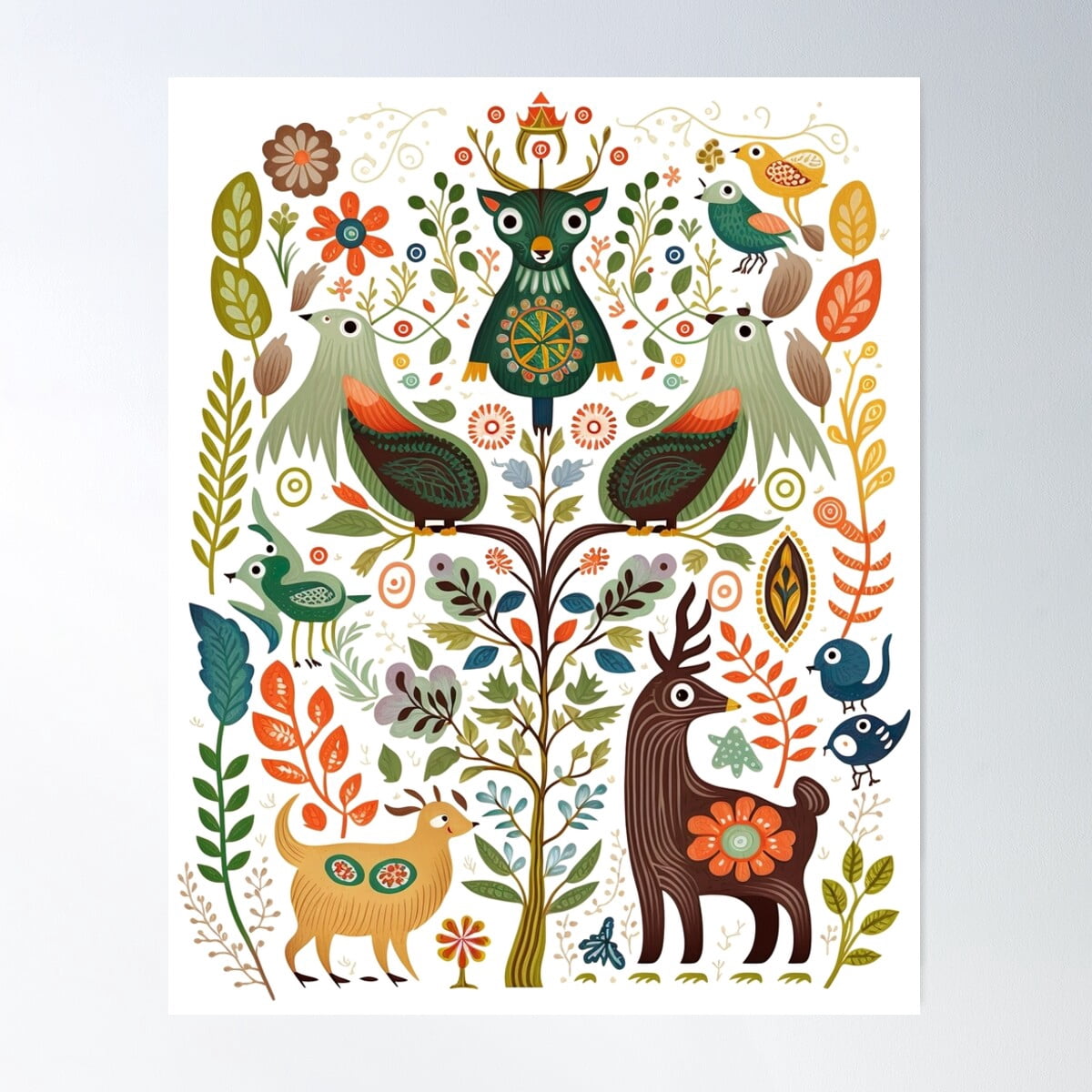 Hygge Scandinavian Cottagecore Design Of Animals And Flowers Poster ...