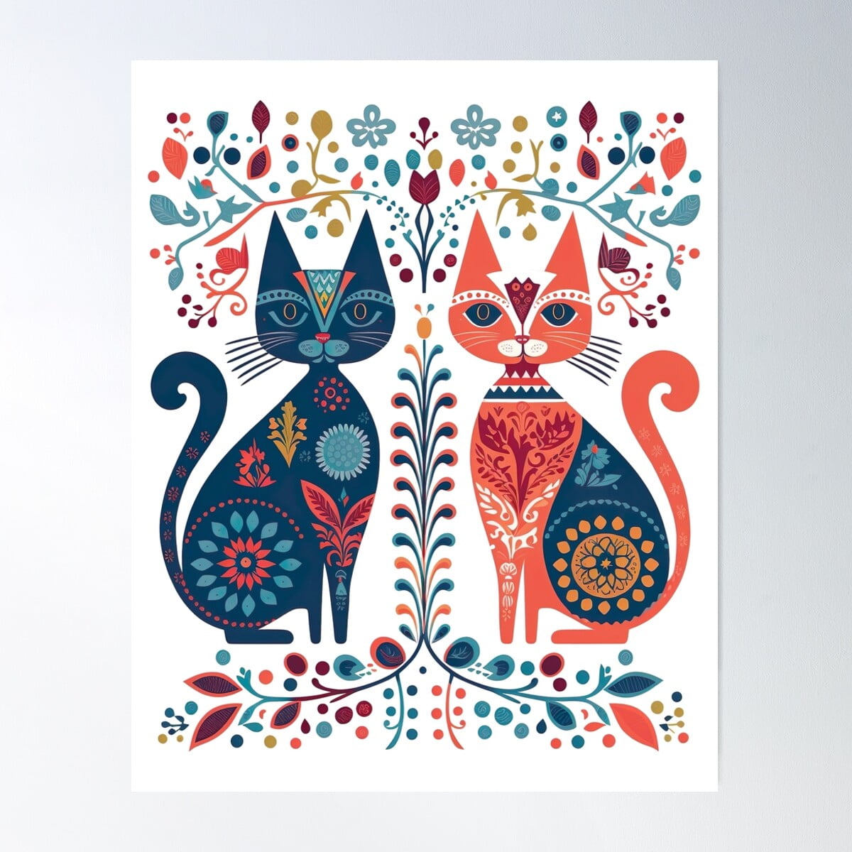 Hygge Scandinavian Cottagecore Design Of Fantasy Cats Poster Wall Art ...