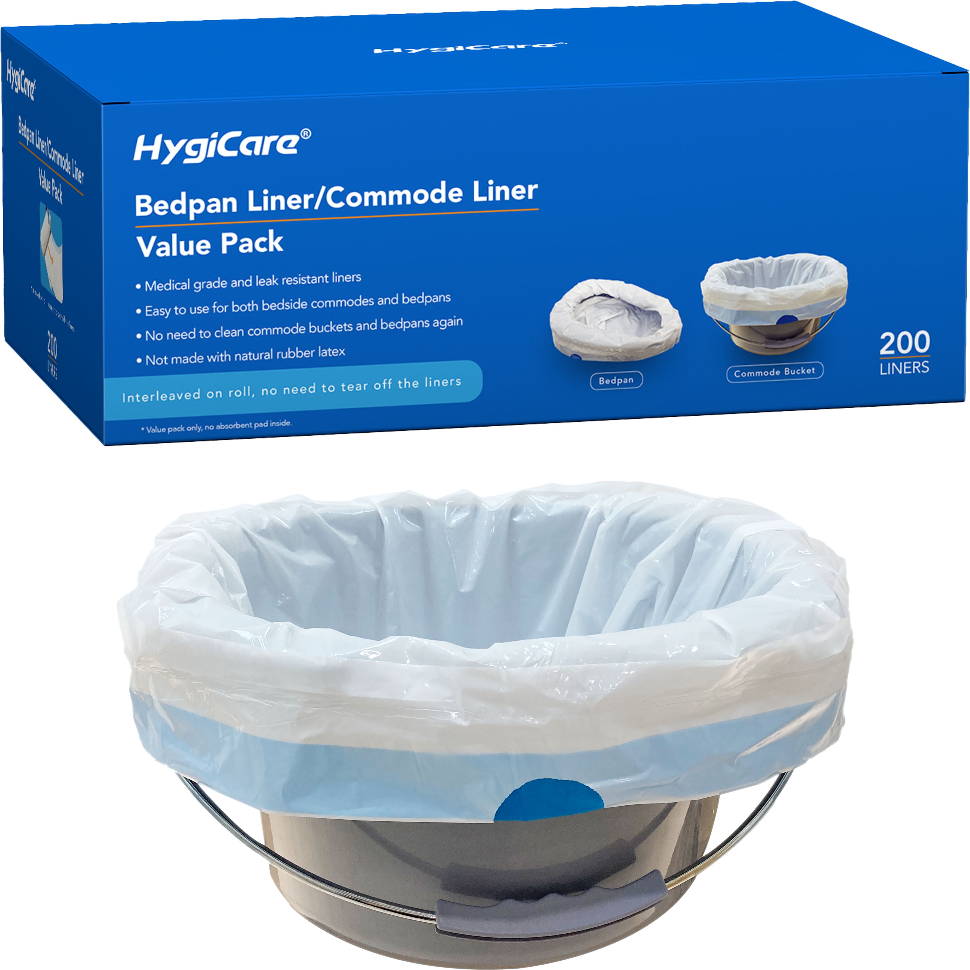 HygiCare Commode Liner and Bedpan Value Pack, 200ct, Medical Grade ...