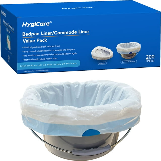 HygiCare Commode Liner and Bedpan Value Pack, 200ct, Medical Grade ...