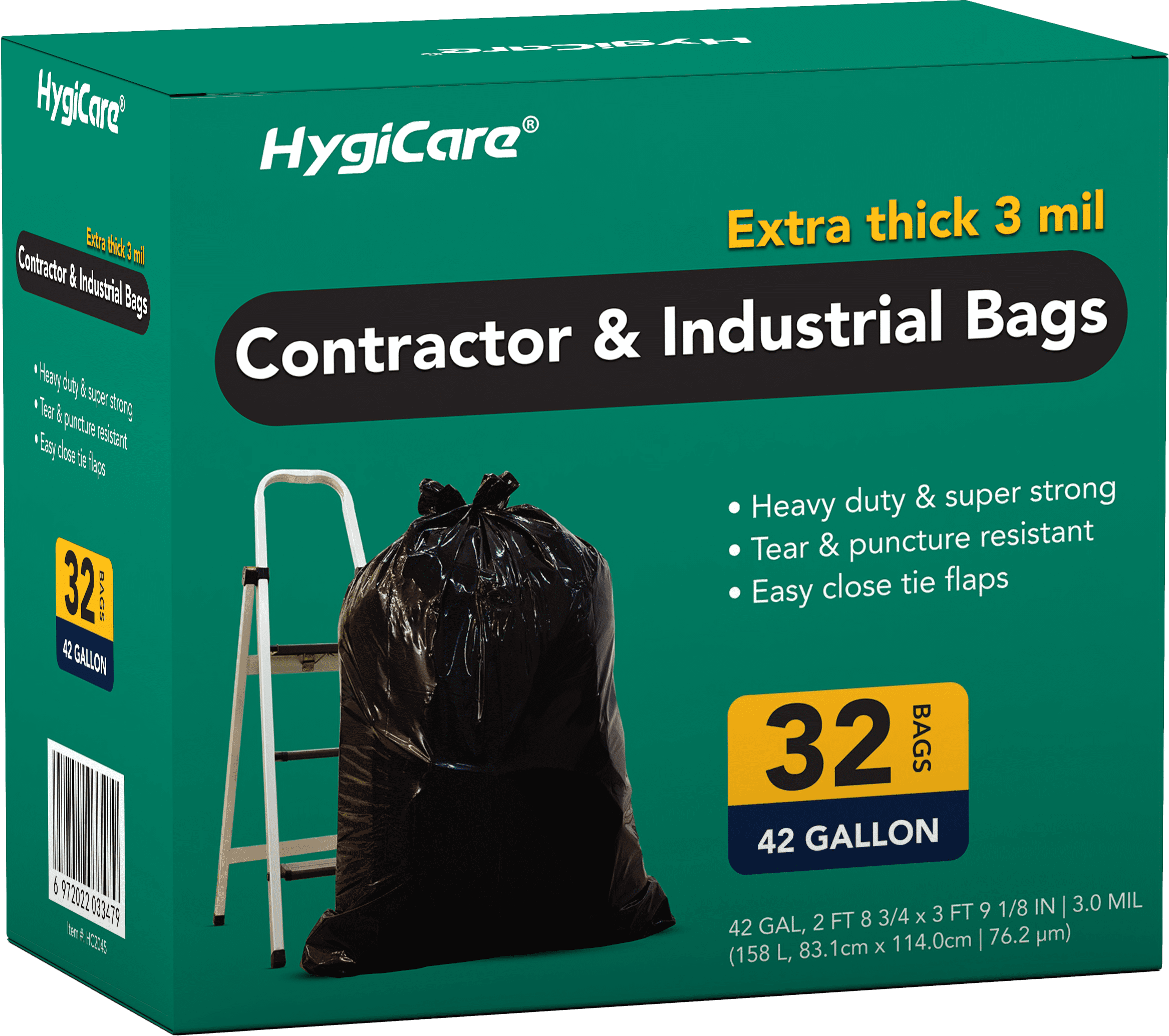 HygiCare Contractor & Industrial Bags, 42 Gallon, Extra Thick 3MIL ...