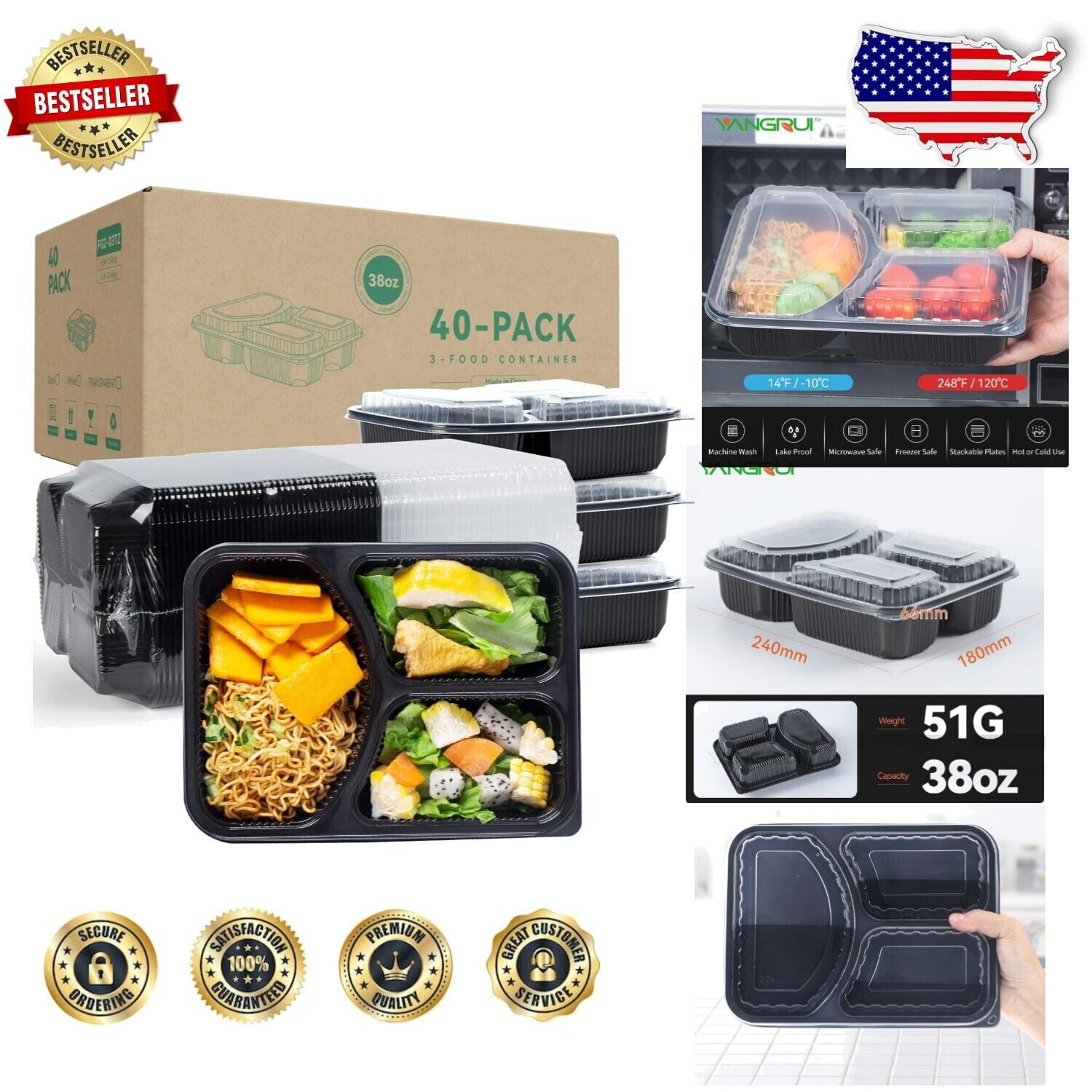 Hygienic 40 Pack 38oz Leakproof Take-Out Containers - Microwave ...