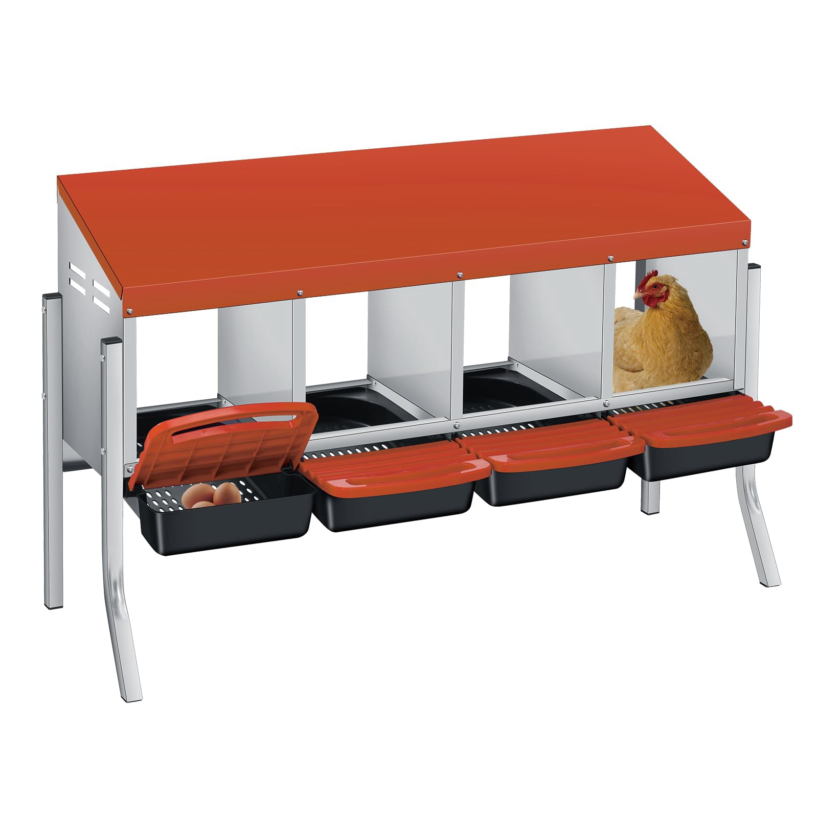 Hygienic Rollaway Nesting Box - 4-Hole Metal Design with Pull-Out ...