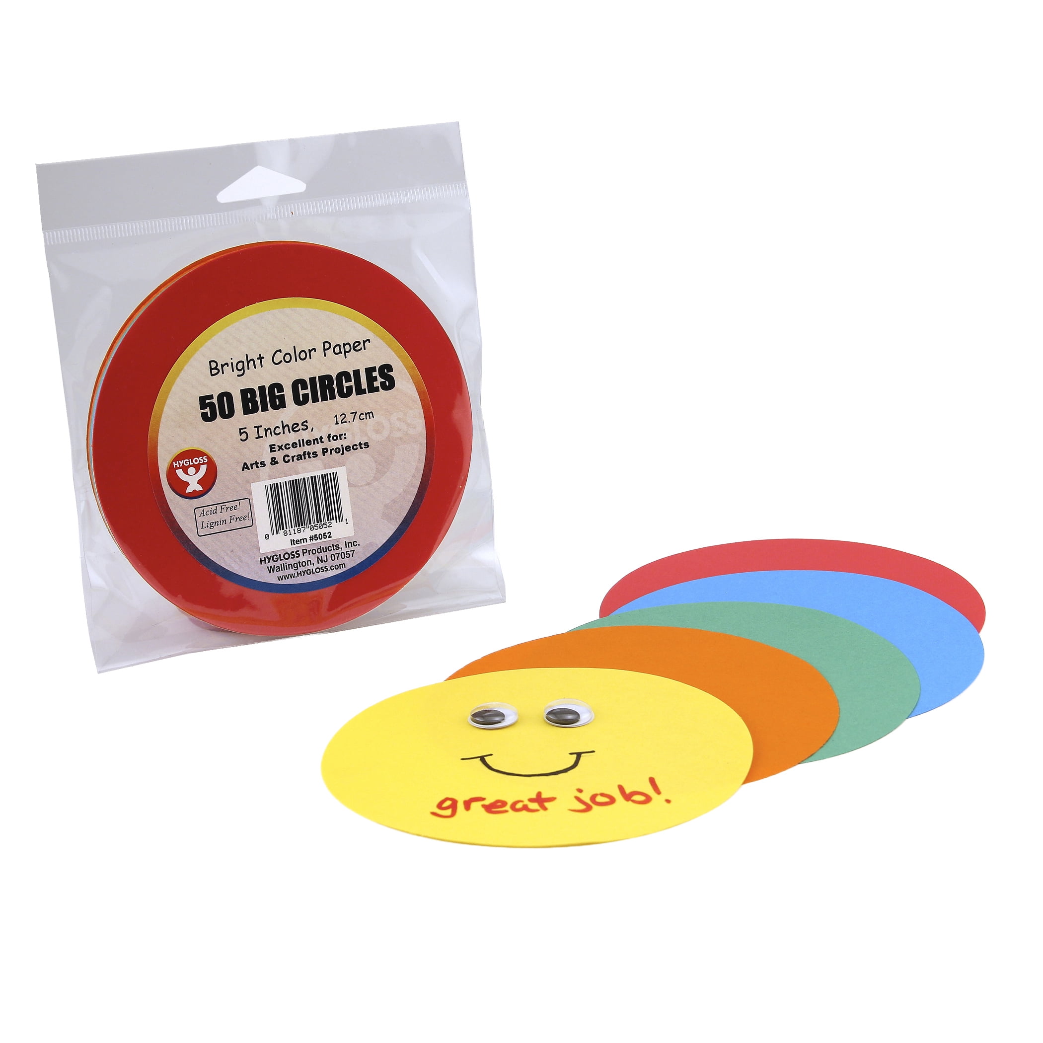 Hygloss® Big Paper Circles, 5", Birght Colors - 50 sheets per pack, 6 ...