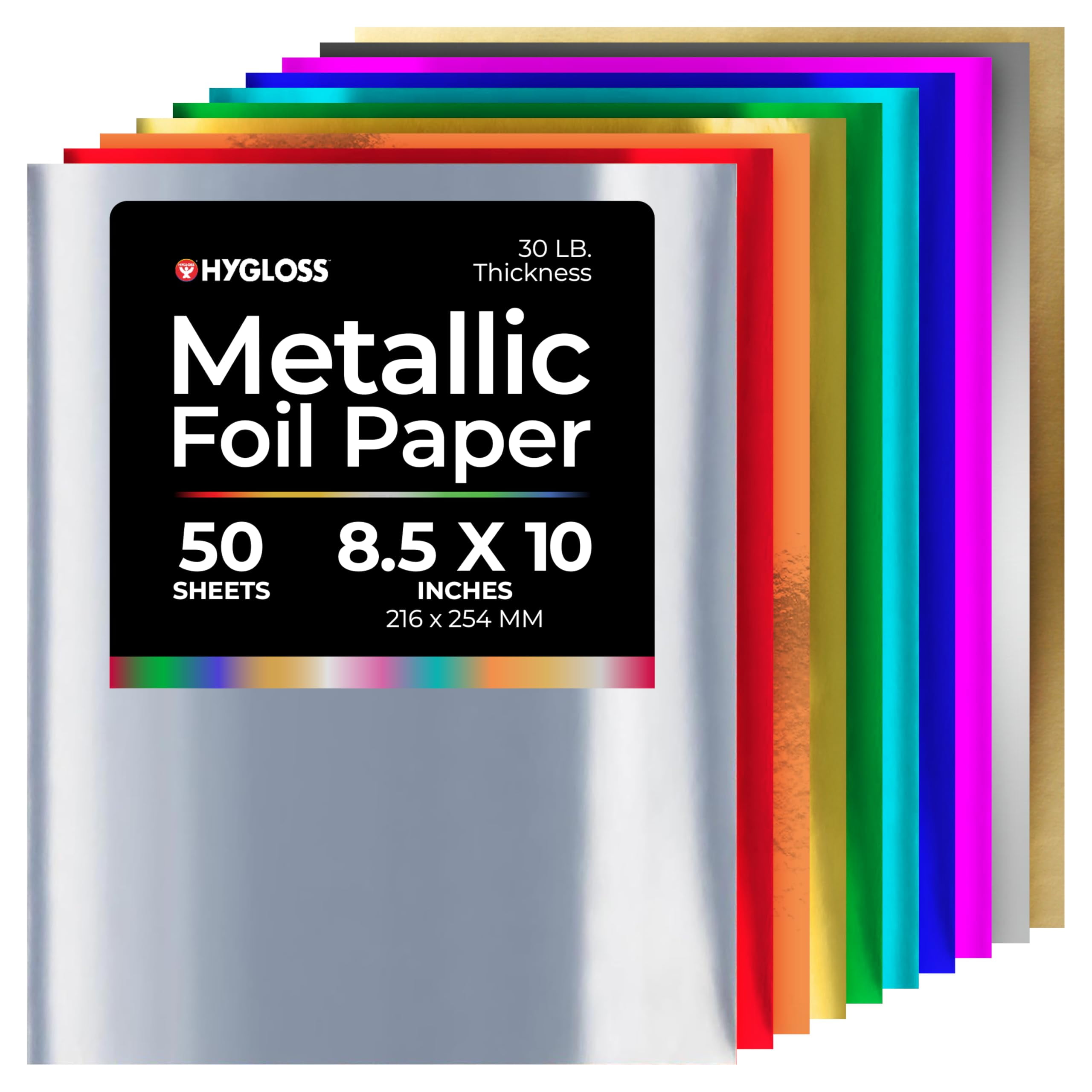 Hygloss Metallic Foil Paper - MDA05 50 Sheets 10 Assorted Metallic Foil ...