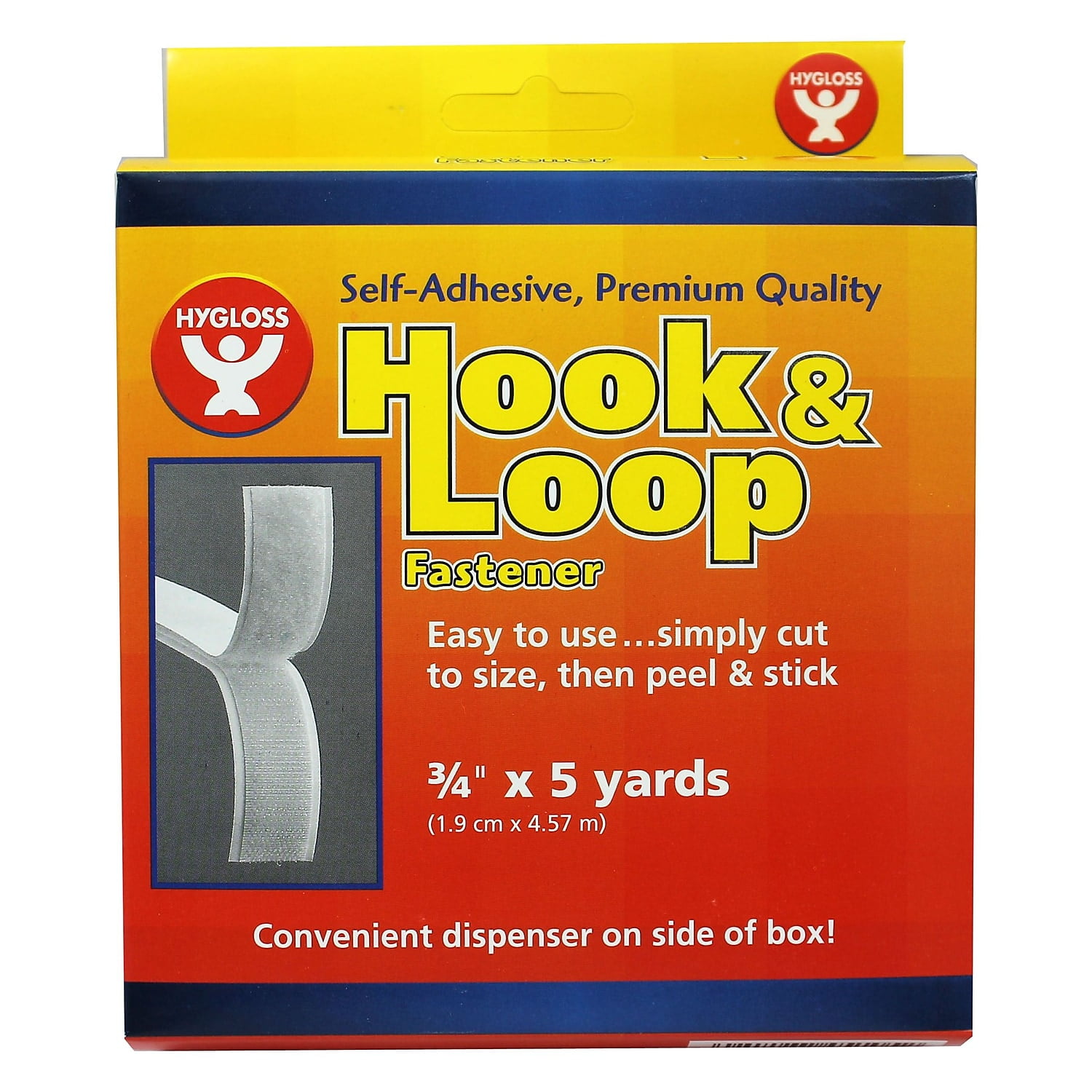 Hygloss Self-Adhesive Hook & Loop Fastener Roll, 3/4" x 5 yds ...