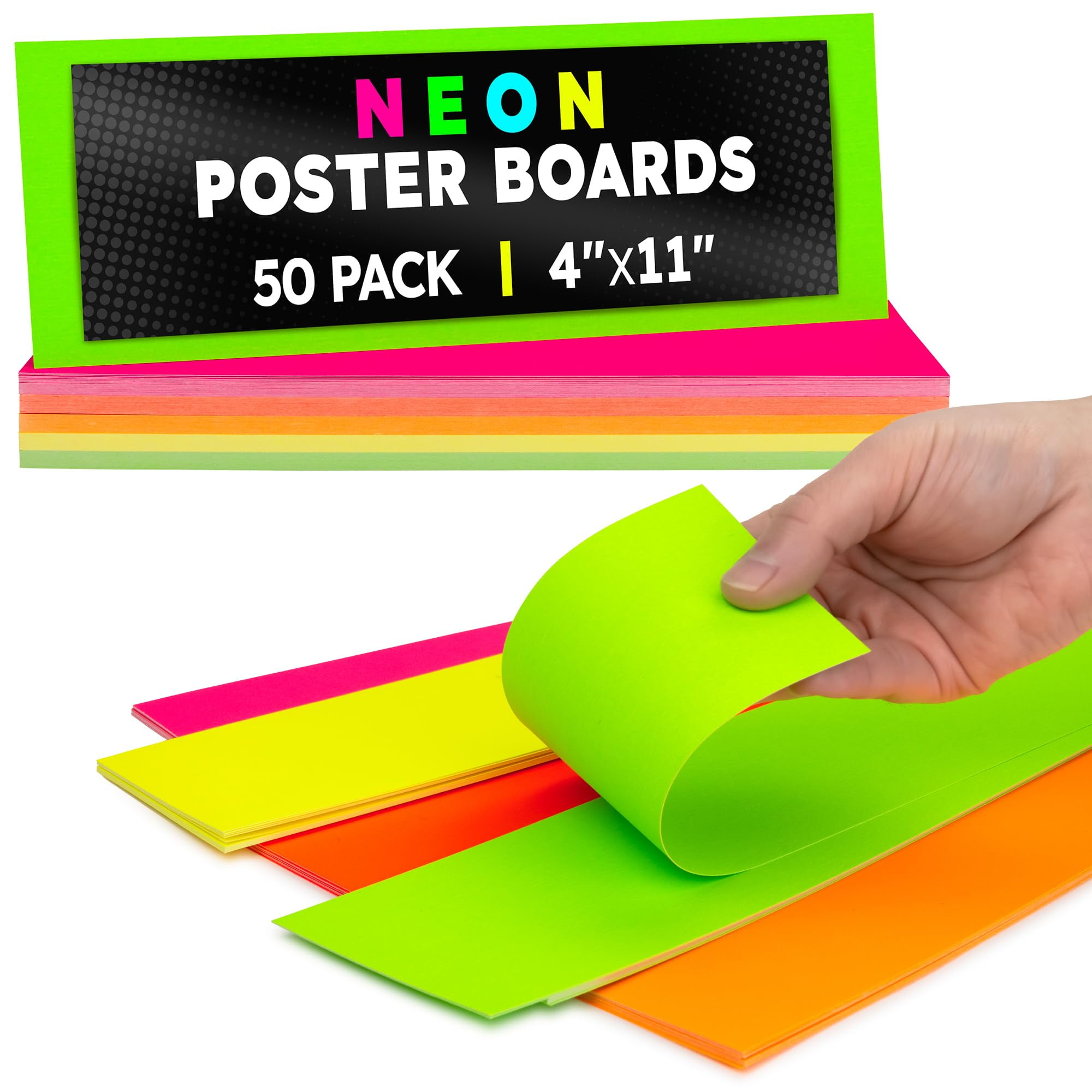 Hygloss Small Poster Board SSF20 4x11-50 Assorted Neon Poster Boards ...
