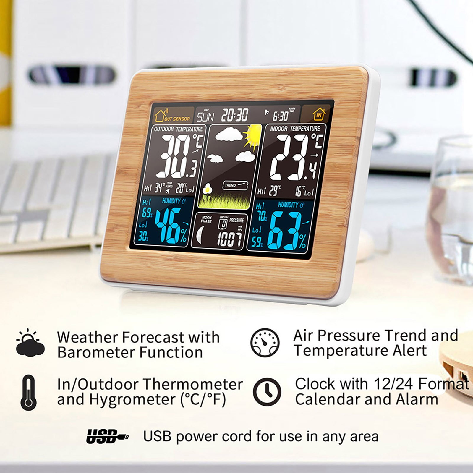 Hygrometer Indoor Humidity Wireless Station digital color and Outdoor ...