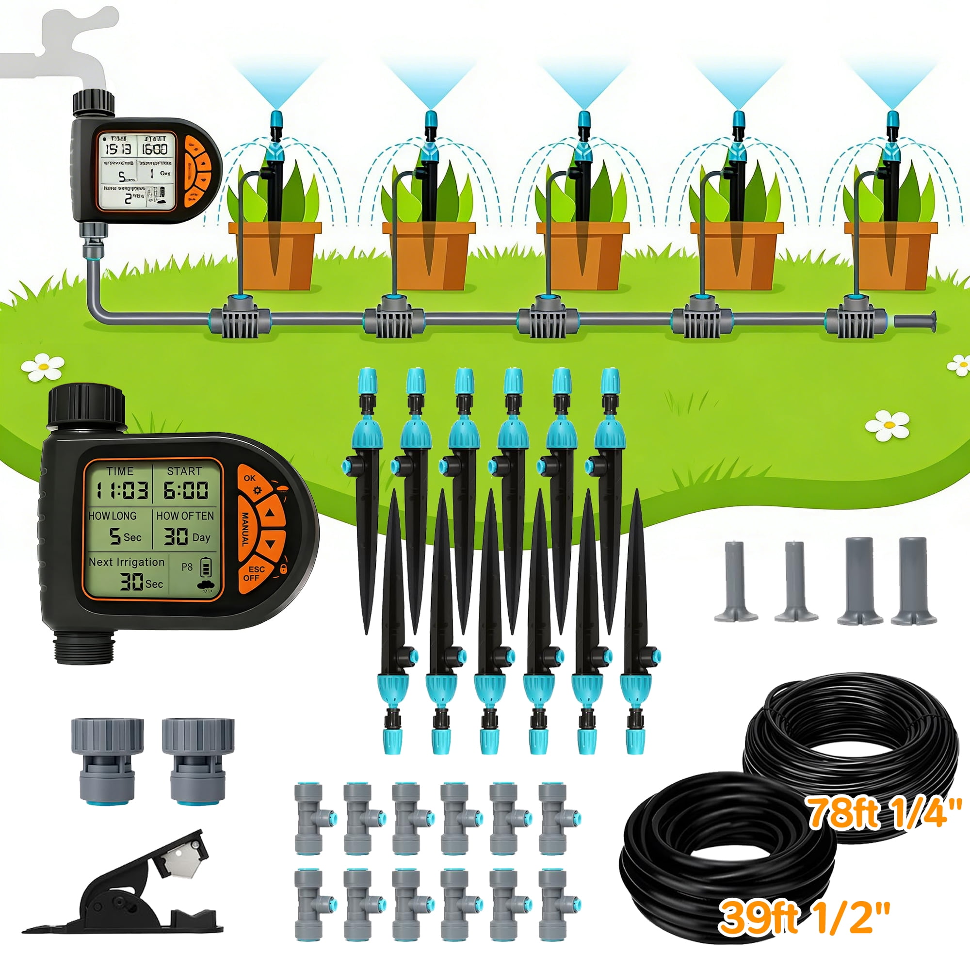 Hyindoor 120FT Automatic Garden Drip Irrigation Kits with Timer ...