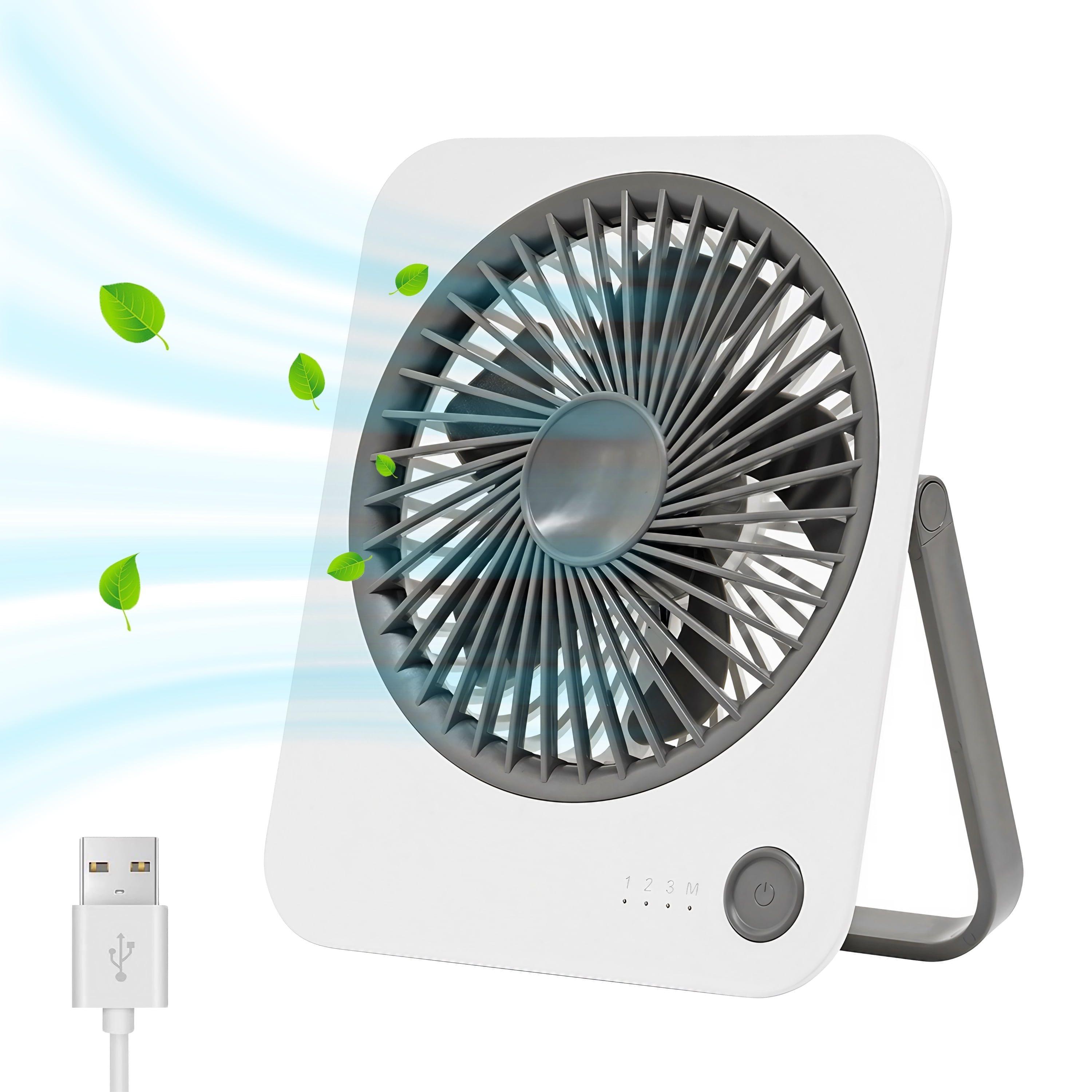Hyindoor USB Rechargeable Quiet Desk Fan, 180° Folding, 4 Speeds ...