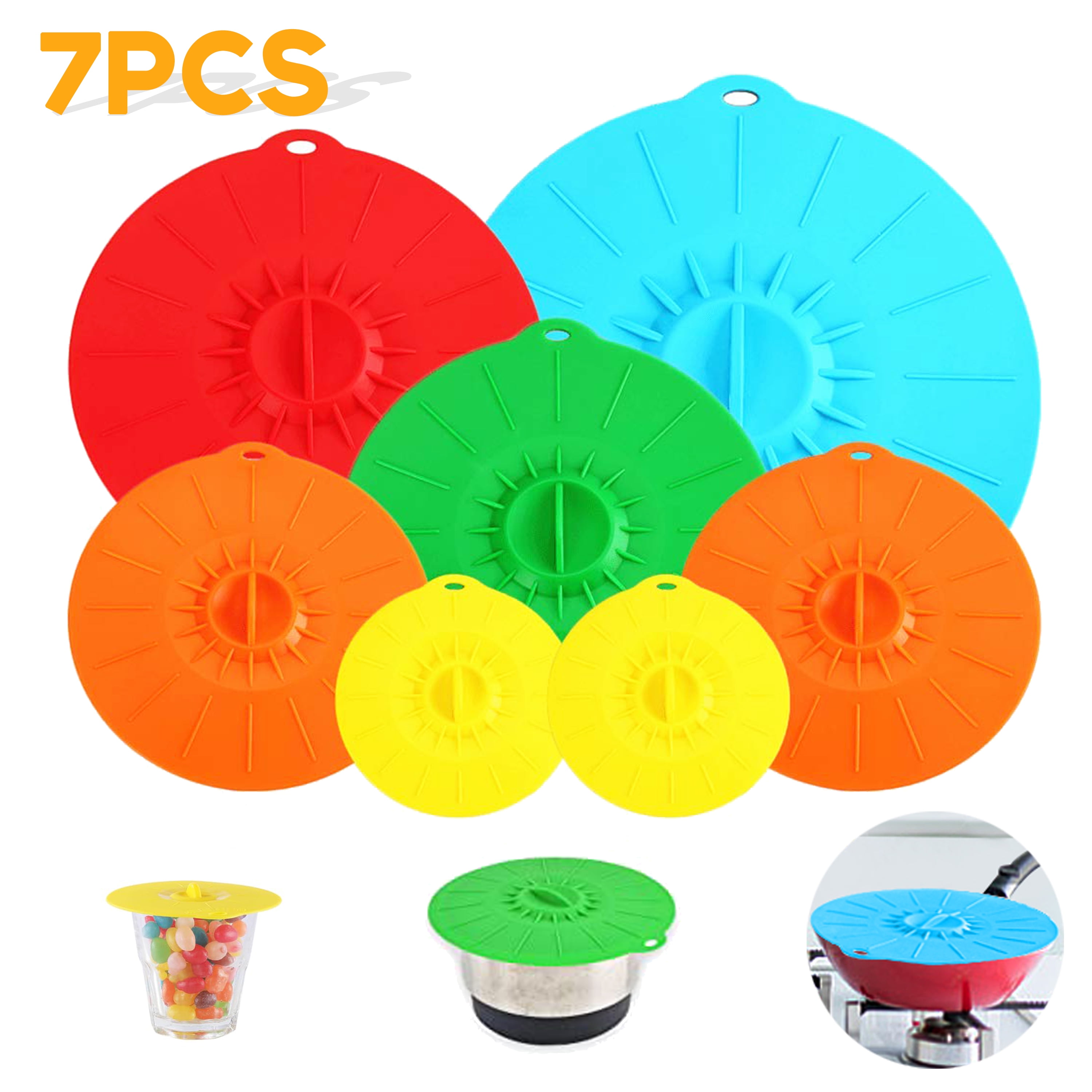 Hyindoor 7 PCS Silicone Lids 5 Sizes Reusable Microwave Splatter Cover ...