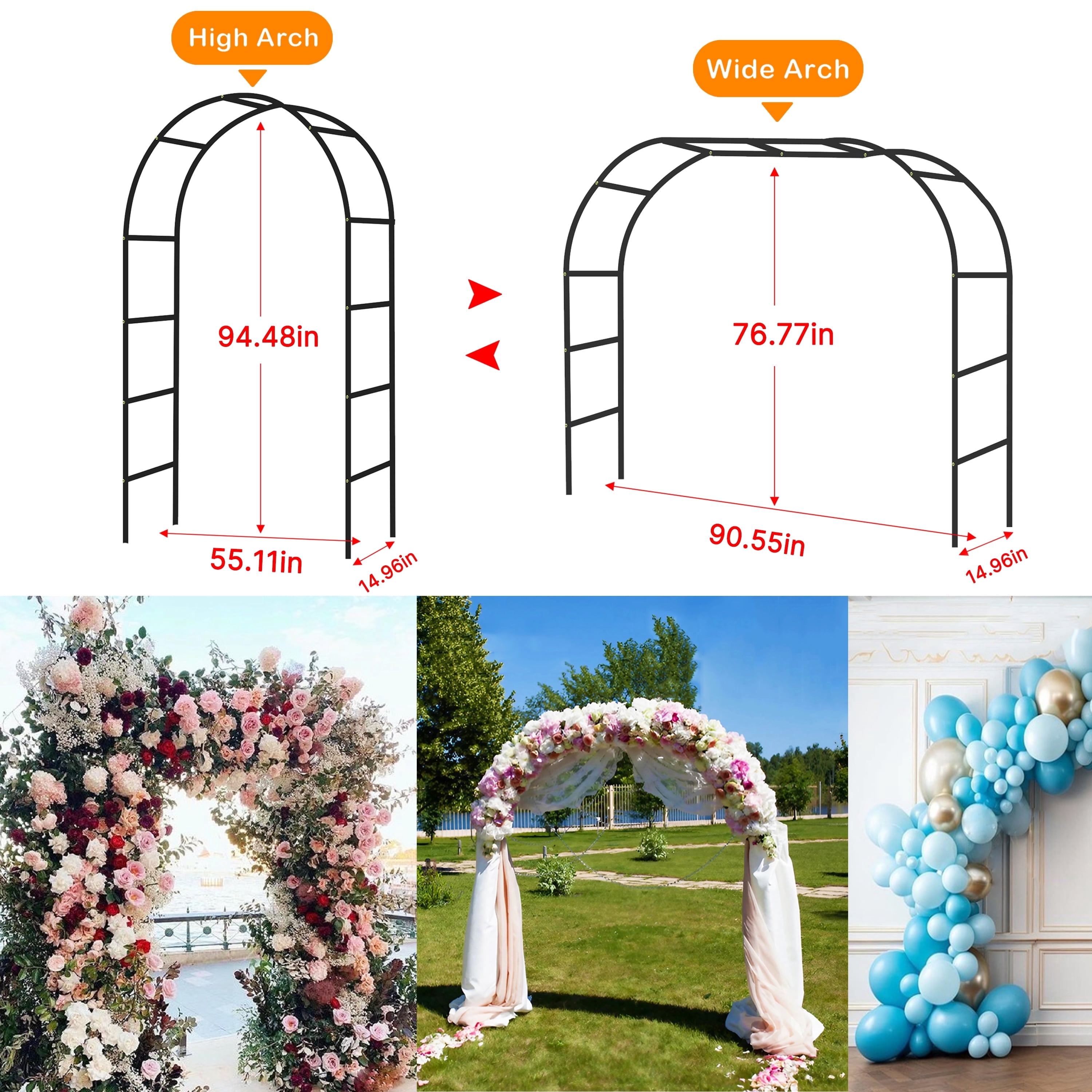 Hyindoor Metal Wedding Garden Arch Kit, 7.87x4.59x1.25FT, Plant & Party ...
