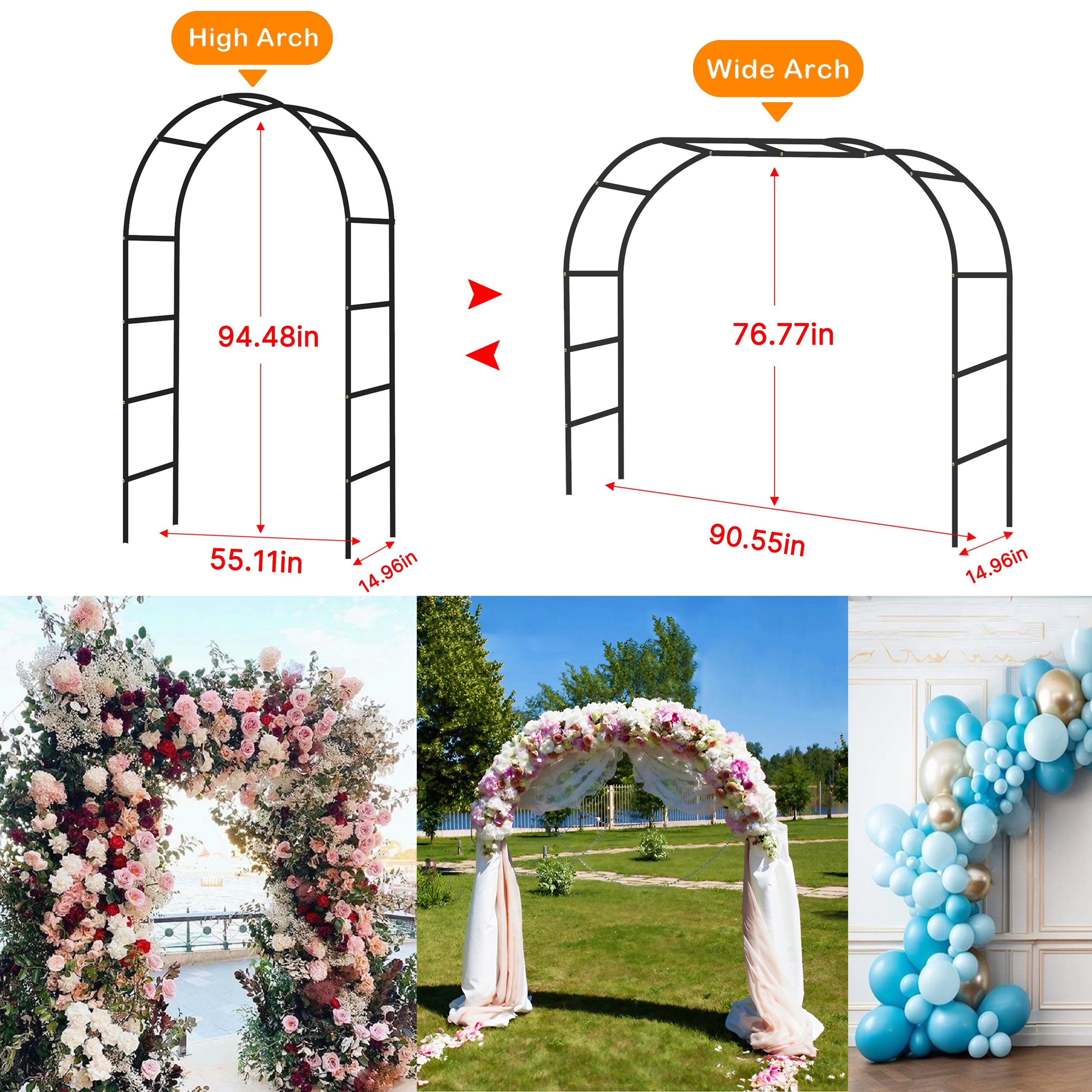 Hyindoor Metal Wedding Garden Arch Kit, 7.87x4.59x1.25FT, Plant & Party ...