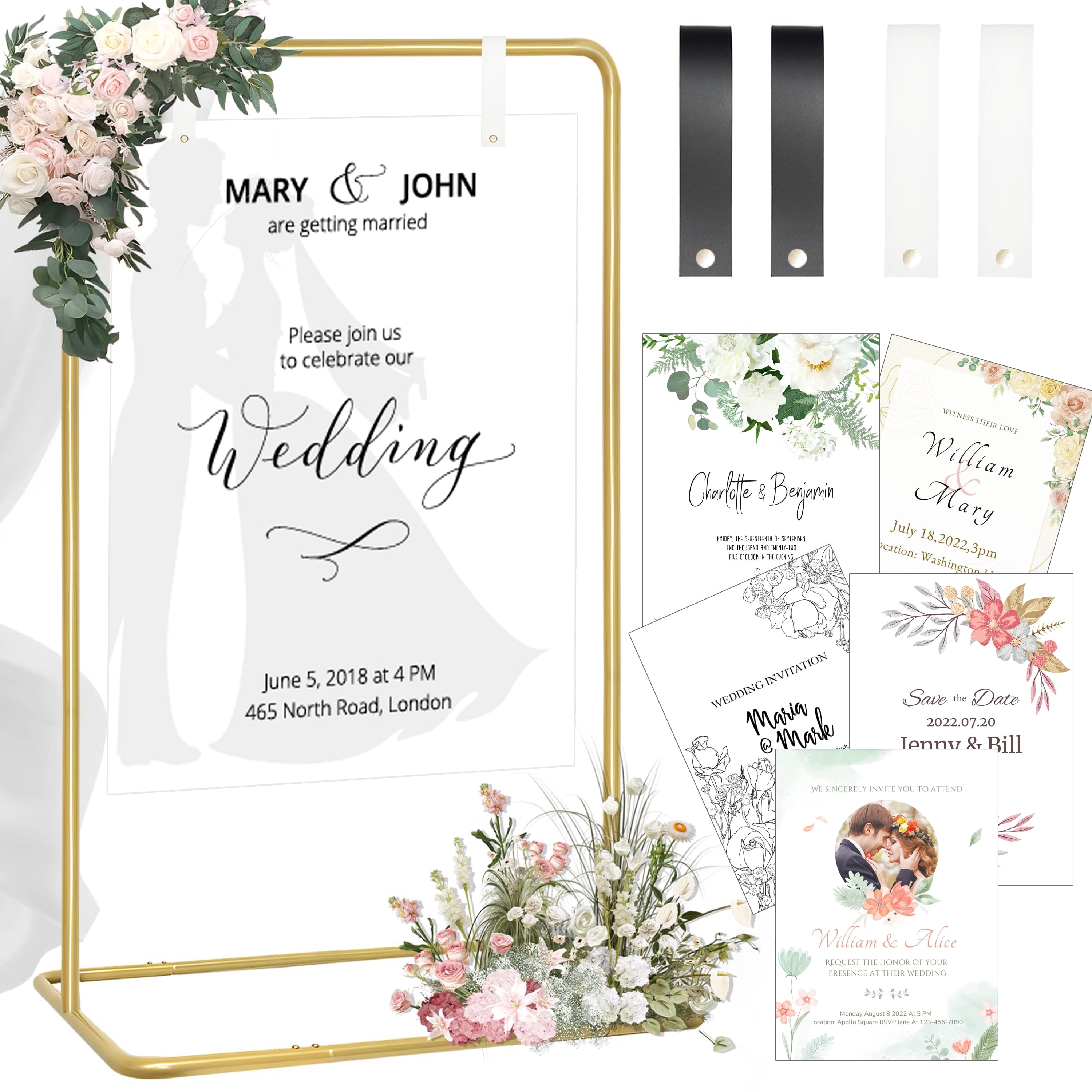 Hyindoor Wedding Welcome Sign Stand with Design Bundle & 4 Leather ...