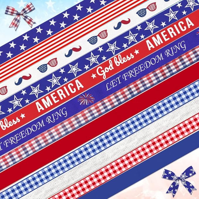 Hying 12 PCS 4th of July Patriotic Ribbons, 3/8" Width Patriotic ...