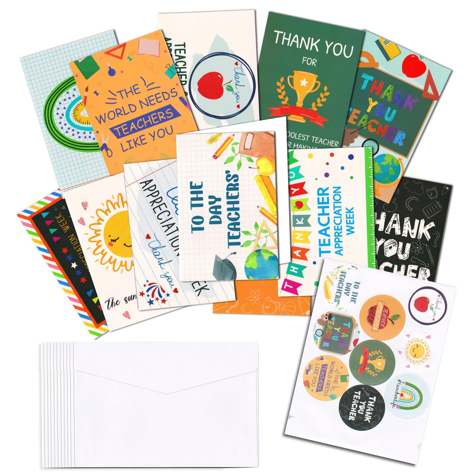 Hying 12 Pack Teacher Appreciation Cards with Stickers Envelopes, Teacher Thank You Cards ...