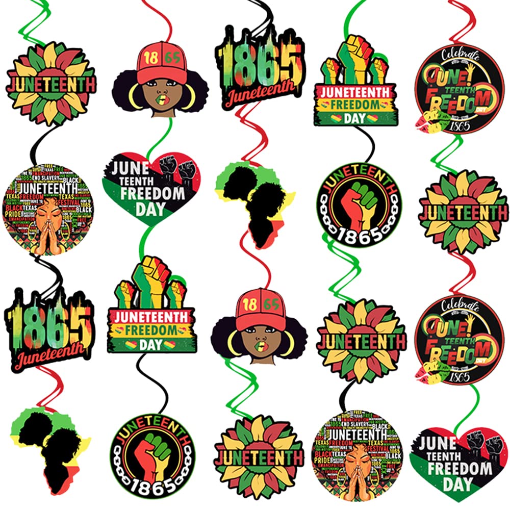 Hying 18PCS JuneteenthUMRT Hanging Swirl Decorations for Juneteenth Decorations Cardstock ...