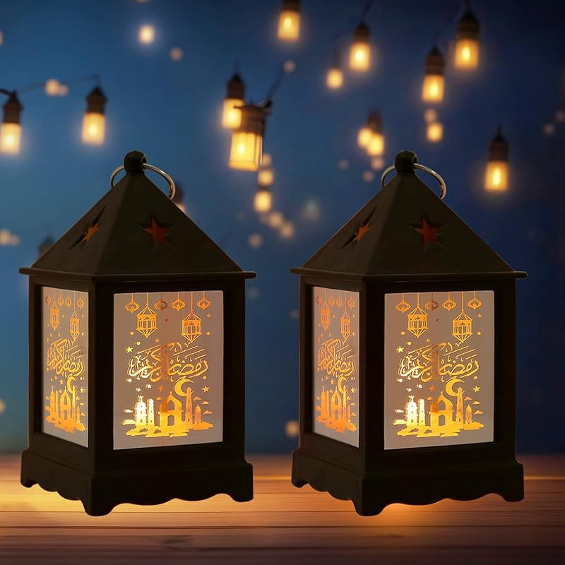 Hying 2 Pieces Ramadan Lanterns Decoration 5.2" Height Size Hanging Lamp Eid Mubarak Flameless ...