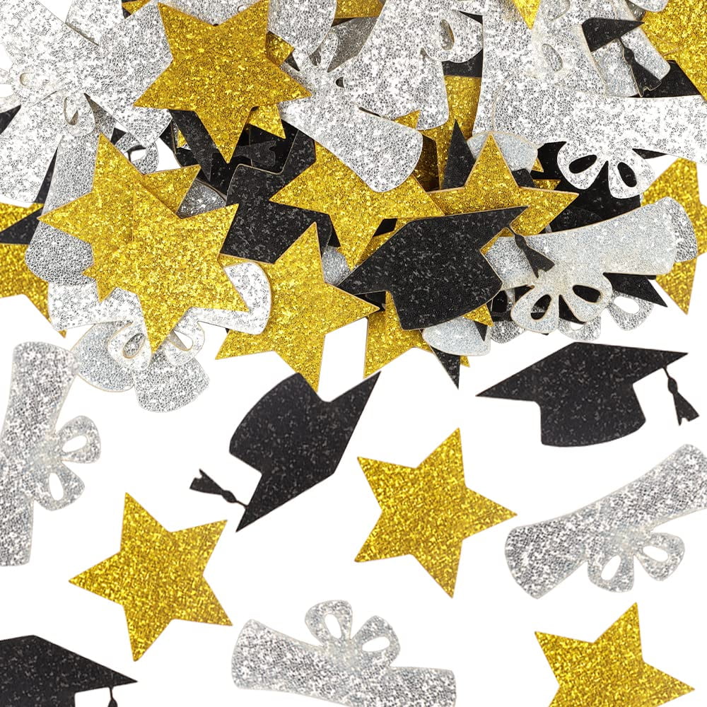 Hying 200PCS GraduationTRDN Confetti 2025 for Table, Gold Black Sequins Paper Congrats Grad ...