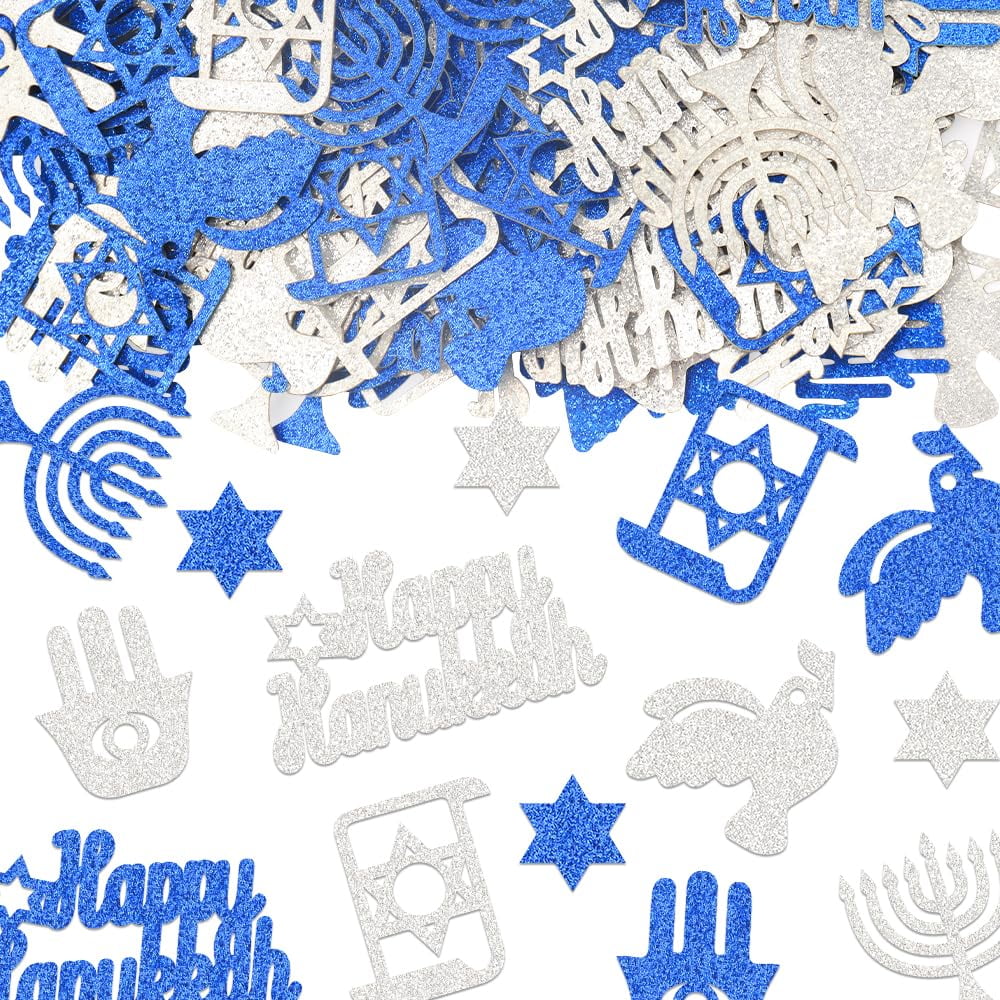 Hying 200PCS Hanukkah Confetti for Table, Silver Blue Chanukah Star of David Confetti for Home ...