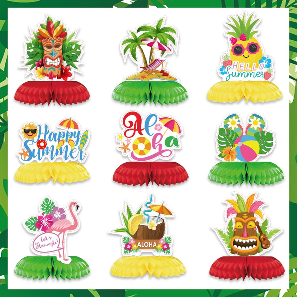 Hying 9PCS Summer Table Centerpiece for Tables Home Hawaii Summer Table Toppers Honeycomb ...