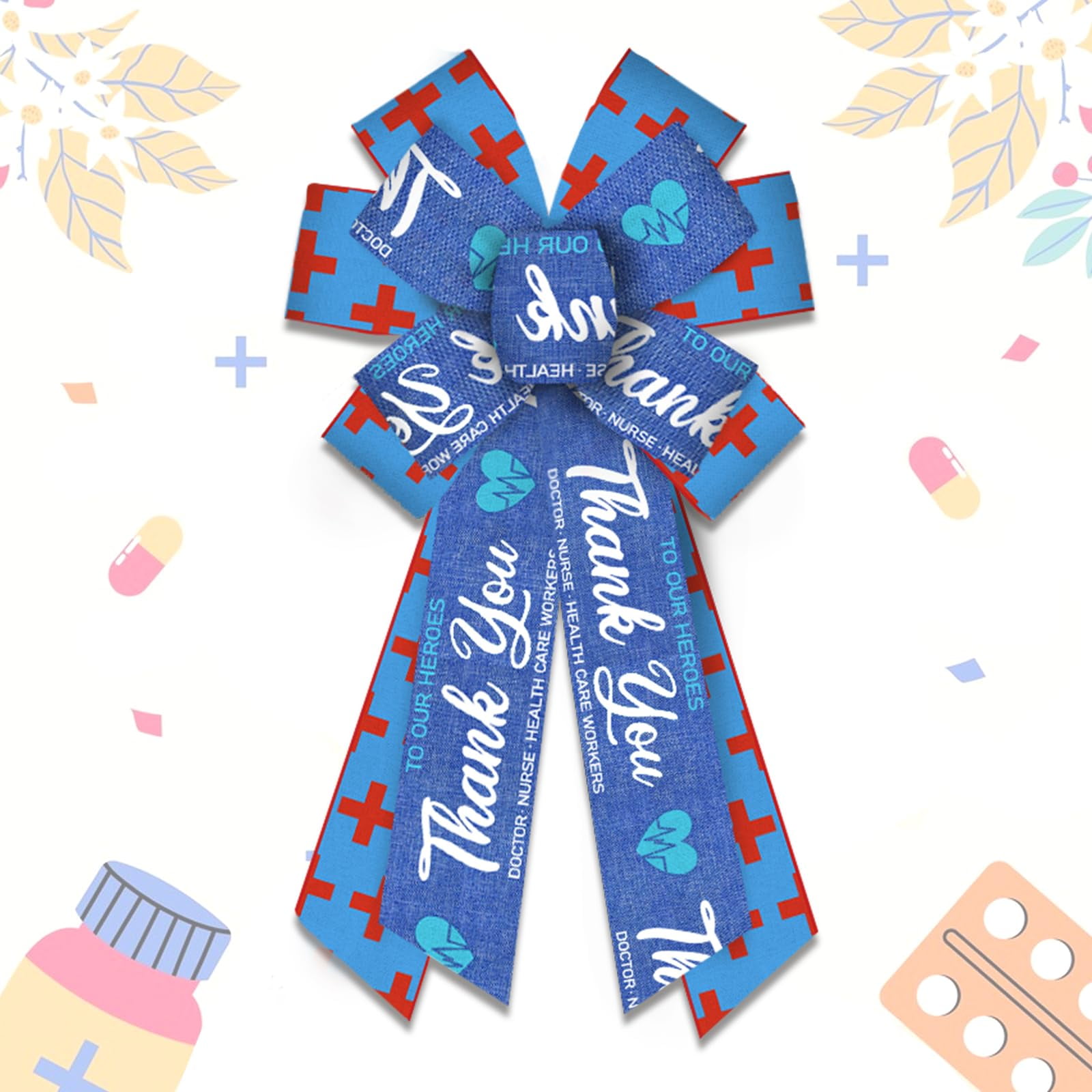 Hying Large 12 FEV6 May Nurse Day Bows for Wreath, International Nurses Day Wreath Bows Thank ...