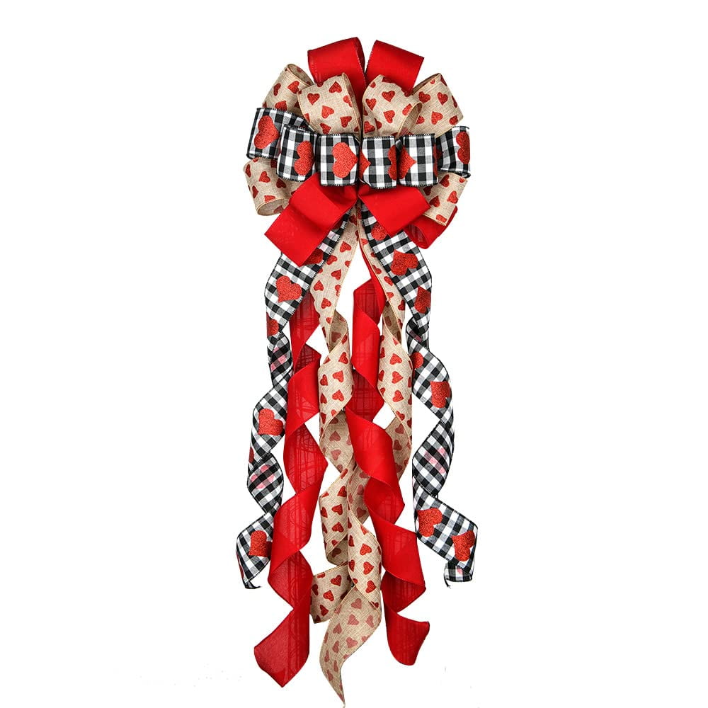 Hying Large Valentine's Day EC36 Bows for Wreath, Black White Buffalo Plaid Bows Valentines ...