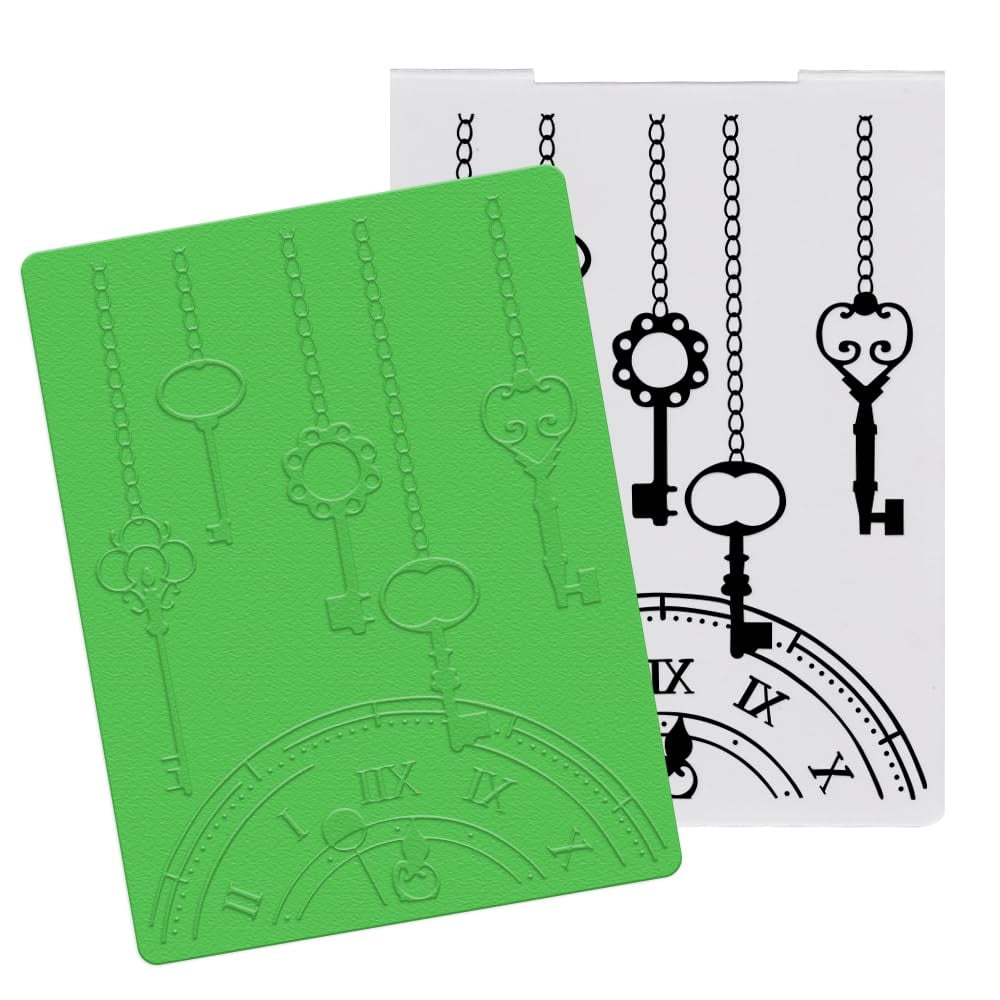 Hying Vintage Clock Key Plastic Embossing Folders for Making, 3D ...