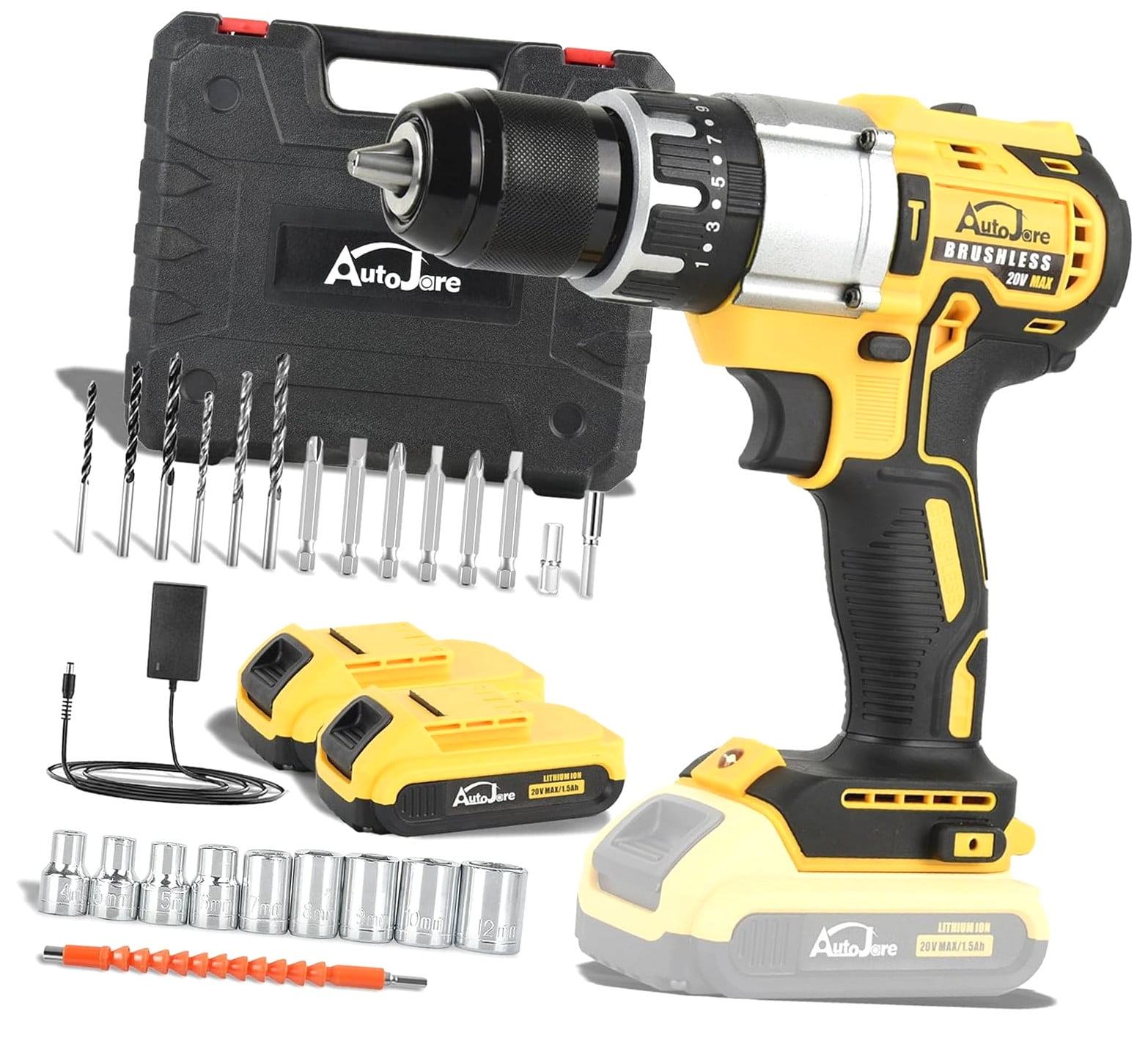 Hyjoy 1/2" Cordless Drill Driver 798 in-lbs +3 Clutch 2 Speed Modes ...