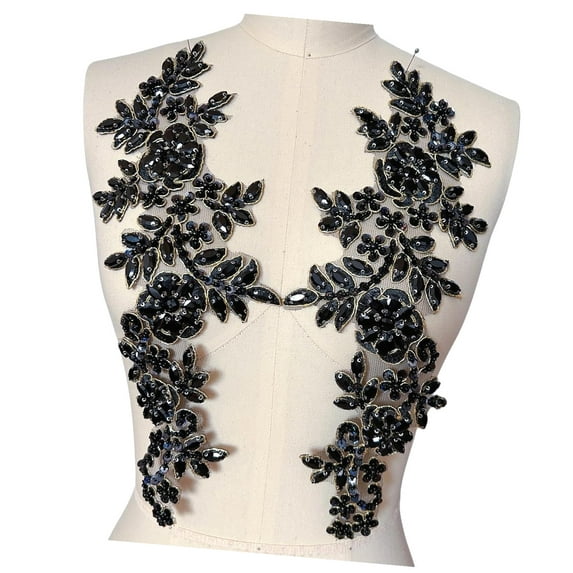 Hyjoy 1 Pair Rhinestones Lace Applique Handsewing Beads Stones Patches ...