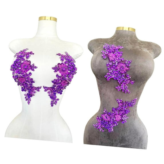 Hyjoy 1 Pair/Set Rhinestones Lace Applique Hand-Sewn Beads Sequins ...