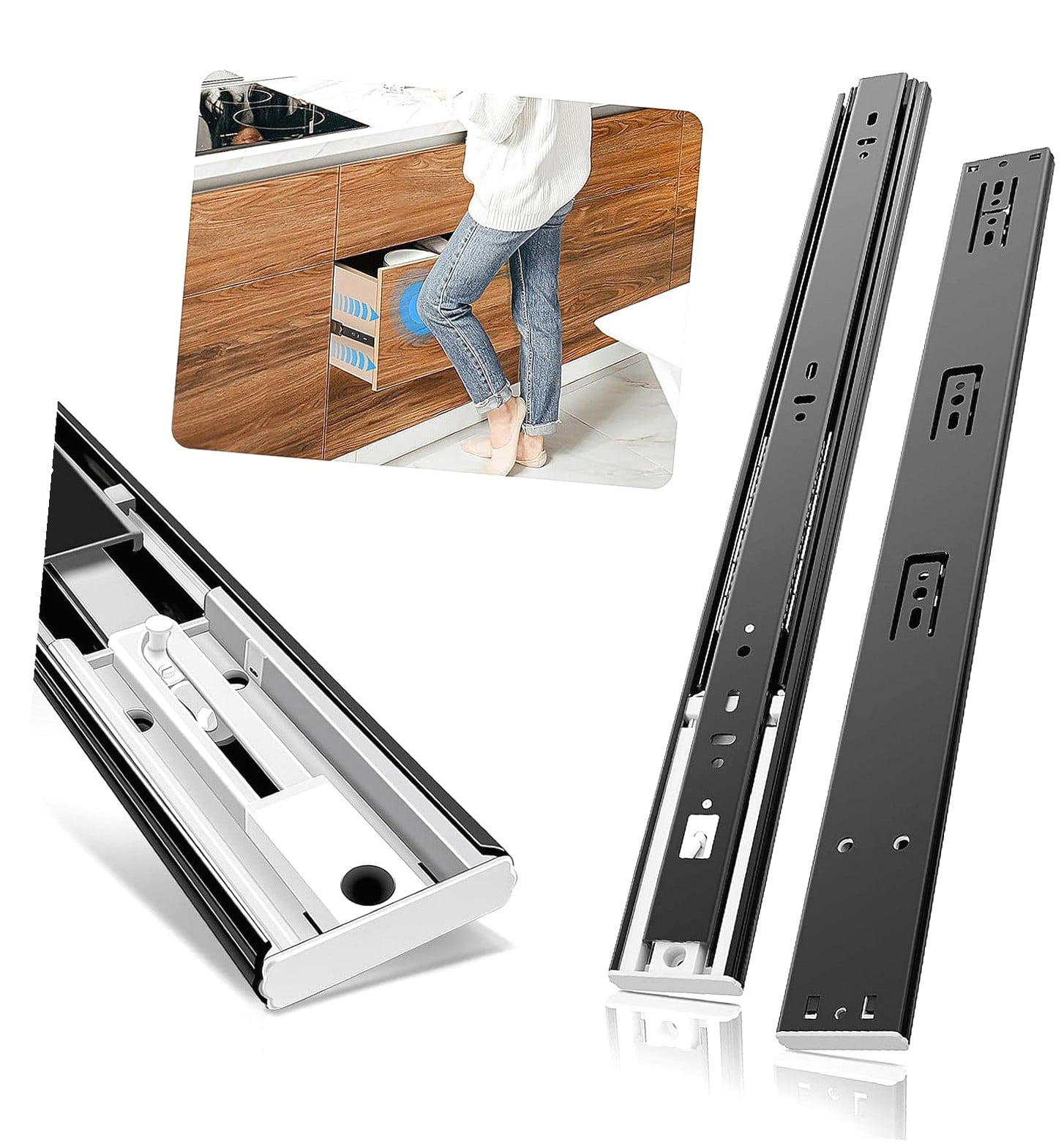 Hyjoy 1 Pair -to-Open Full Extension Drawer Slides in 12, 14, 16, 18 ...