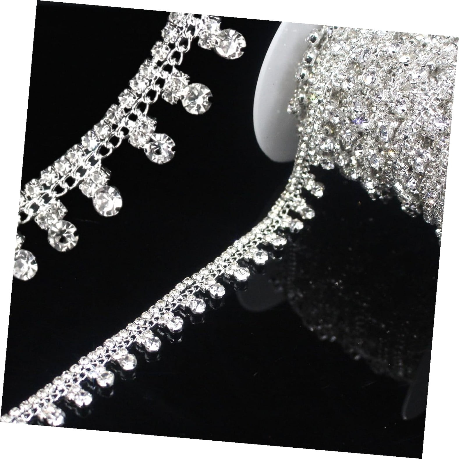 Hyjoy 1 Yard Rhinestone Chain Silver Applique Fringe String for Wedding ...