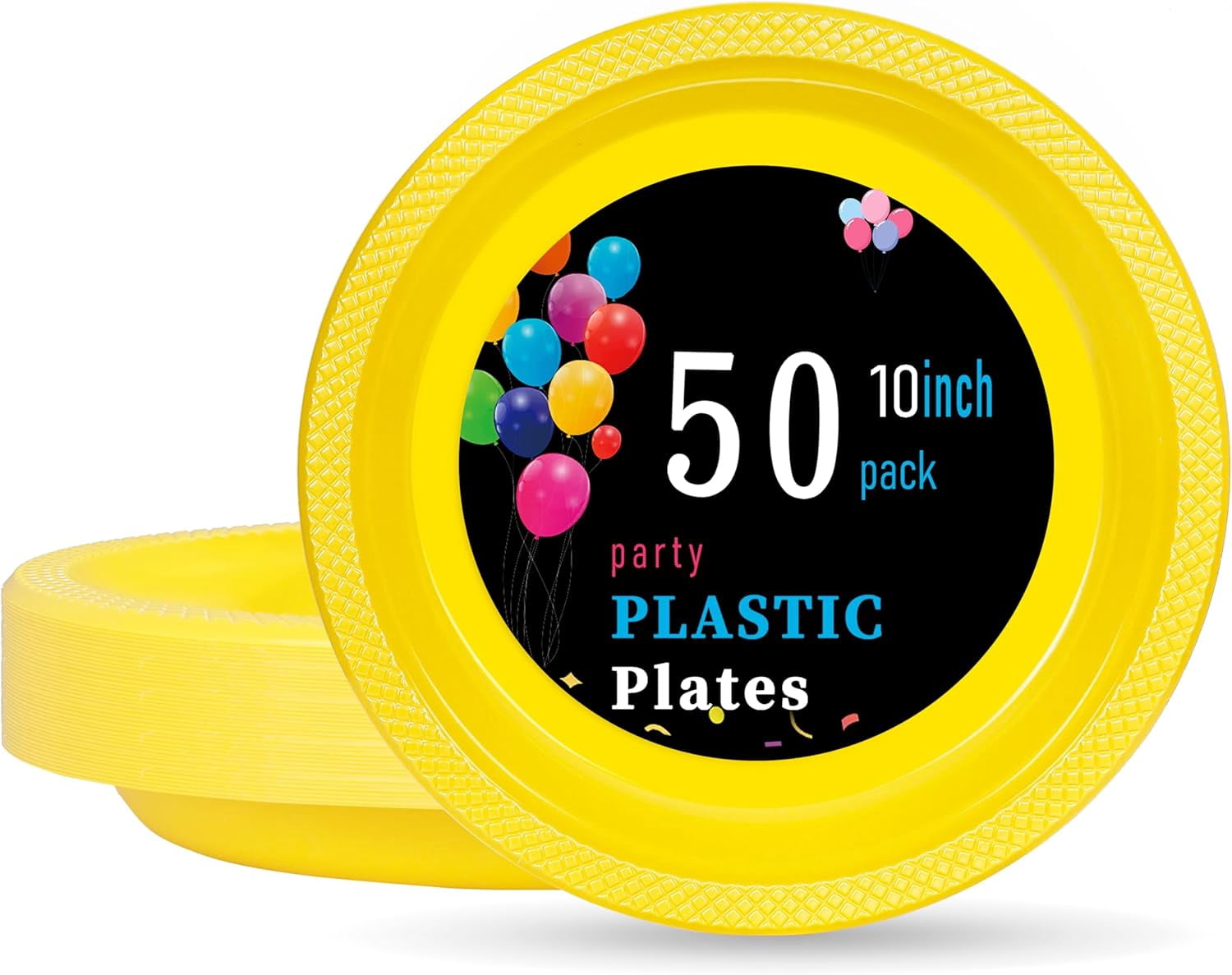 Hyjoy 10 Inch Plastic Plates Yellow 50 Count Plate for Party, Large Big ...
