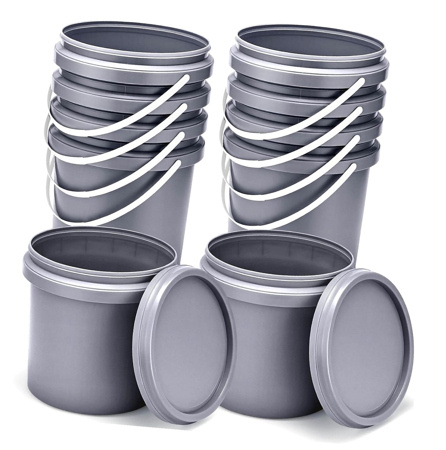 Hyjoy 10 Pack 1 Gallon Plastic Bucket with Handle and Lid All-Purpose ...