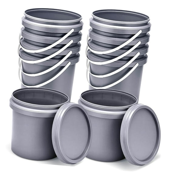 Hyjoy 10 Pack 1 Gallon Plastic Bucket with Handle and Lid All-Purpose ...