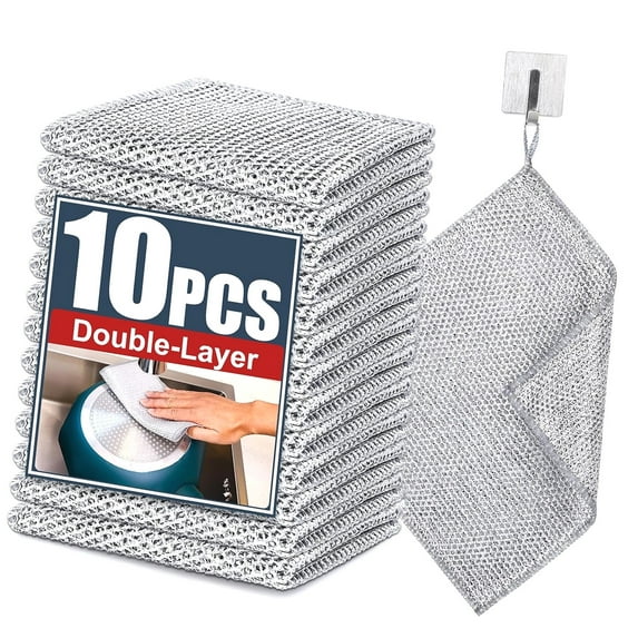 Hyjoy 10 Pcs New Upgrade Steel Wire Dishcloth, Double-Layer Steel Wire ...