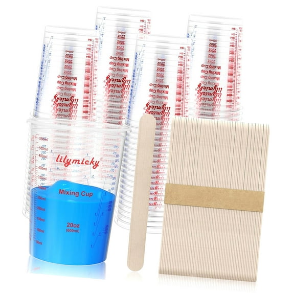 Hyjoy 100 Count Plastic Mixing Cups, 20 Ounce (600ml), Measuring Cups ...
