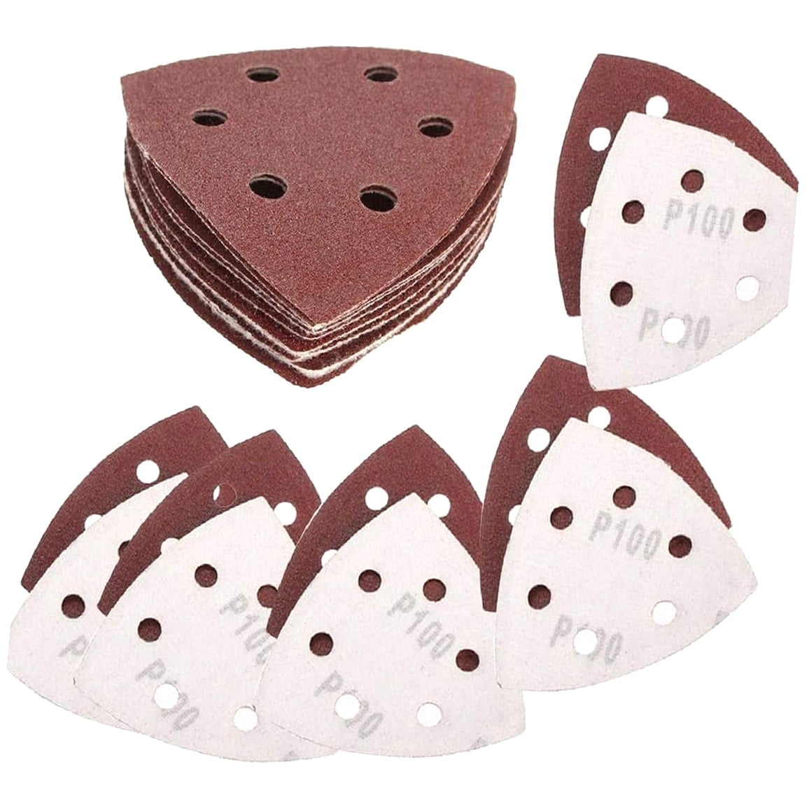 Hyjoy 100 Grit 6 Hole Mouse Sand Paper Detail Sander Disc Triangular ...